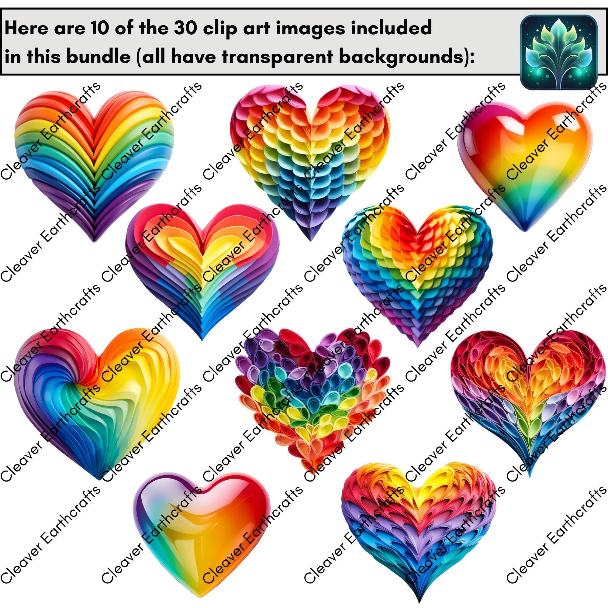 3D Rainbow Heart Digital Clip Art, Realistic Textures Puffy Hearts ...