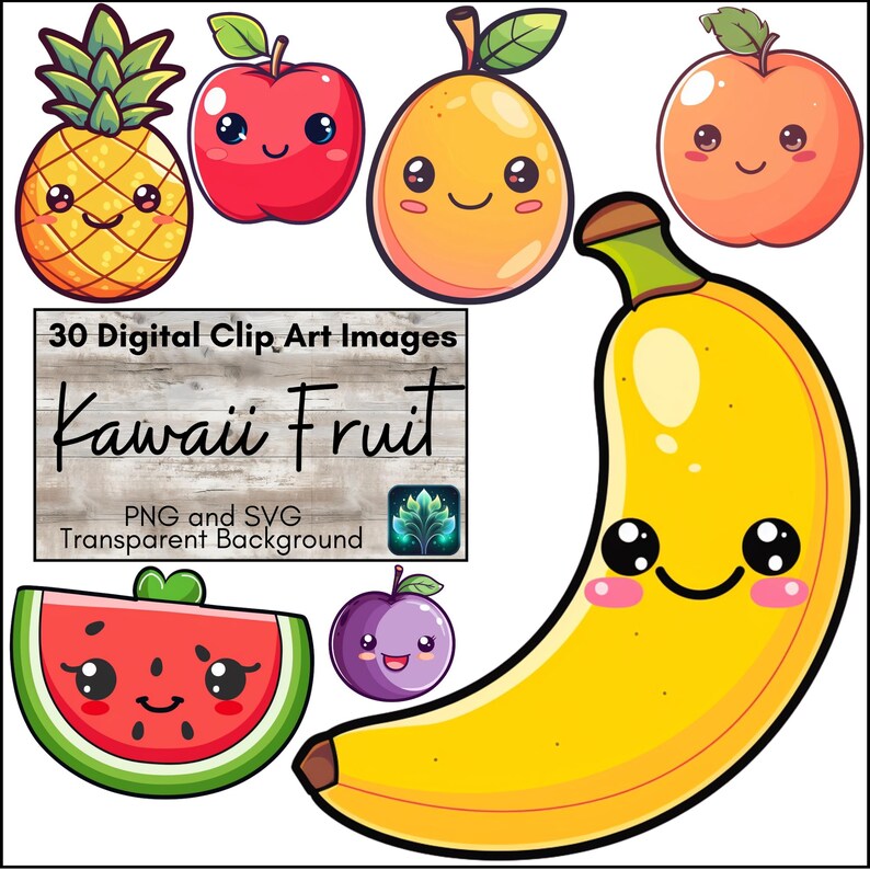 Cute Happy Kawaii Fruit Clip Art, Smiling Faces Anime Food Clipart, PNG ...