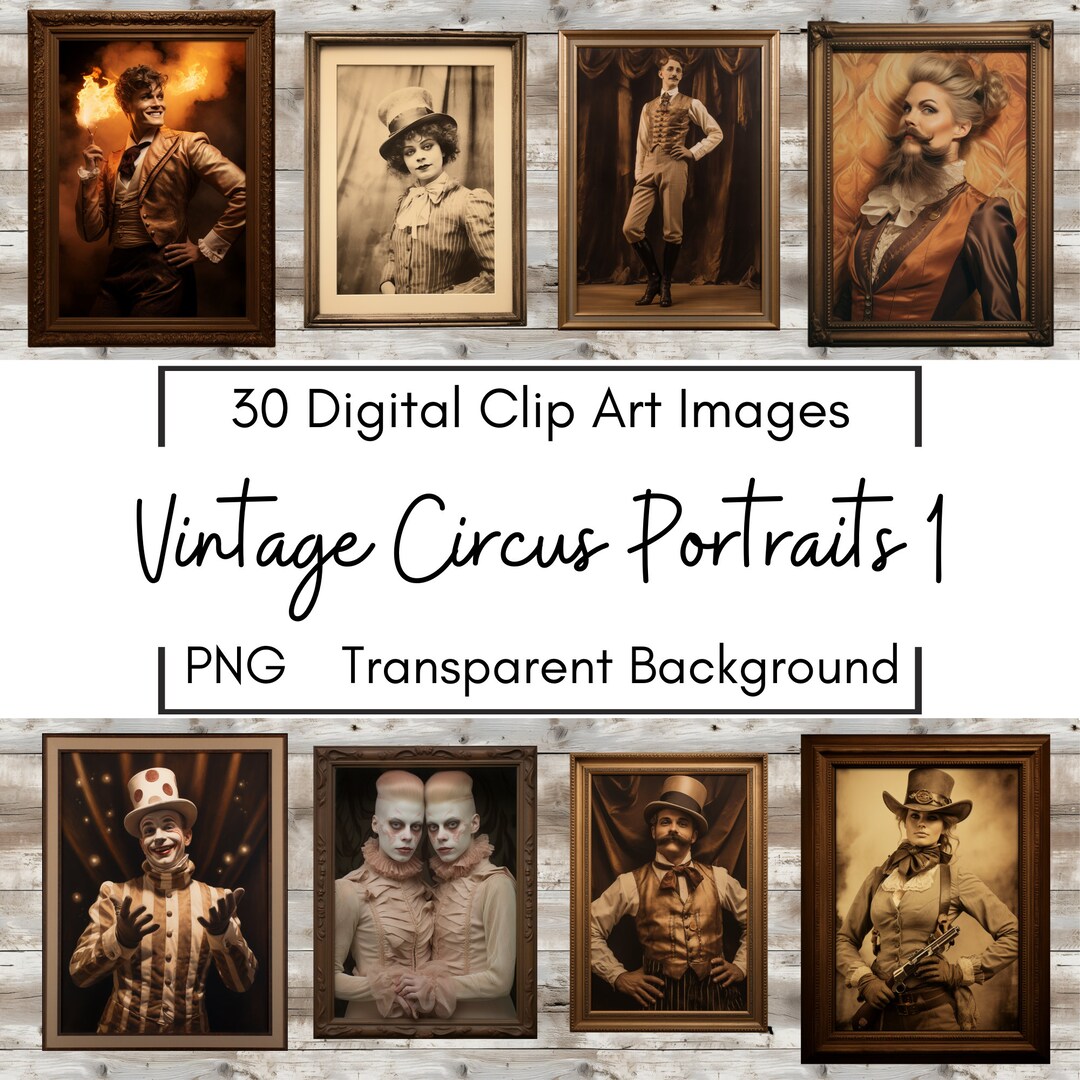 Digital Clip Art Vintage Circus Portrait, Printable for Dollhouse Art ...