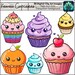 Cute Happy Kawaii Cupcake Digital Clip Art Set, Fun Frosted Cup Cake ...