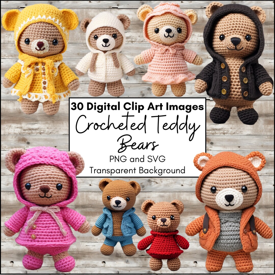 Crocheted Amigurumi Cute Teddy Bear Digital Clipart, PNG and SVG Cute ...