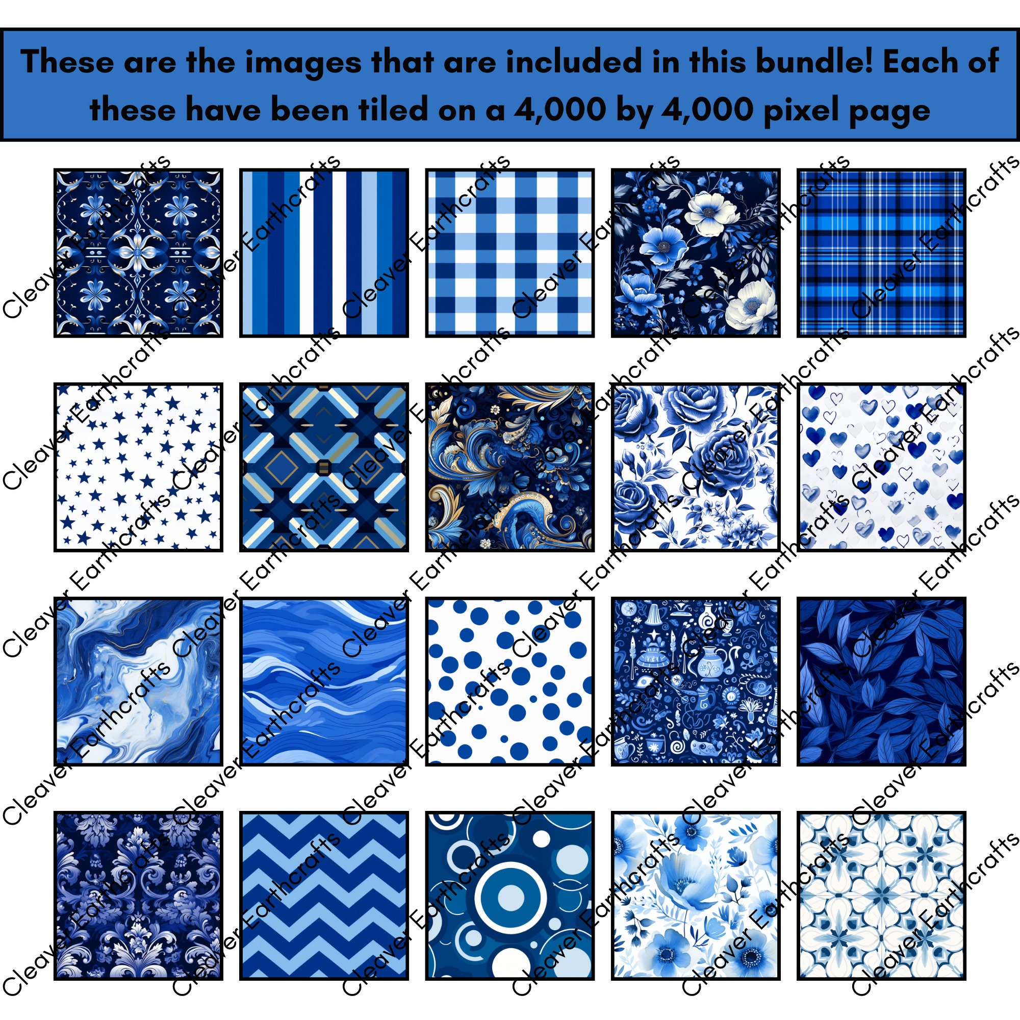 Royal Blue Digital Paper Pack, Seamless Repeating Tiled Images ...