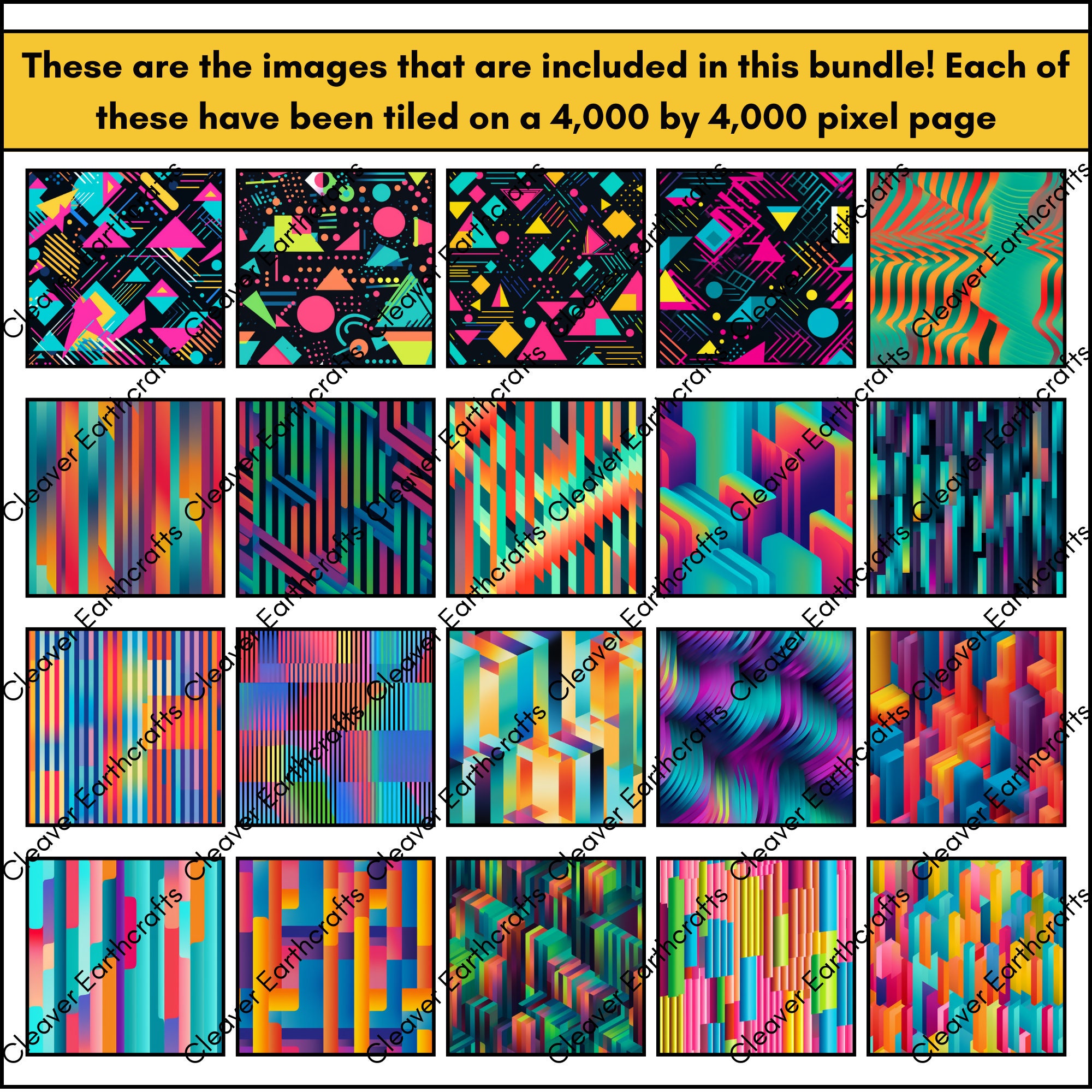 Neon Digital Paper, 80s Pop Culture Retro Neon Geometric Art ...