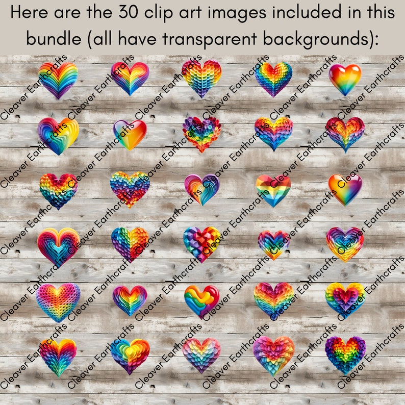 3D Rainbow Heart Digital Clip Art, Transparent Background, Valentines ...