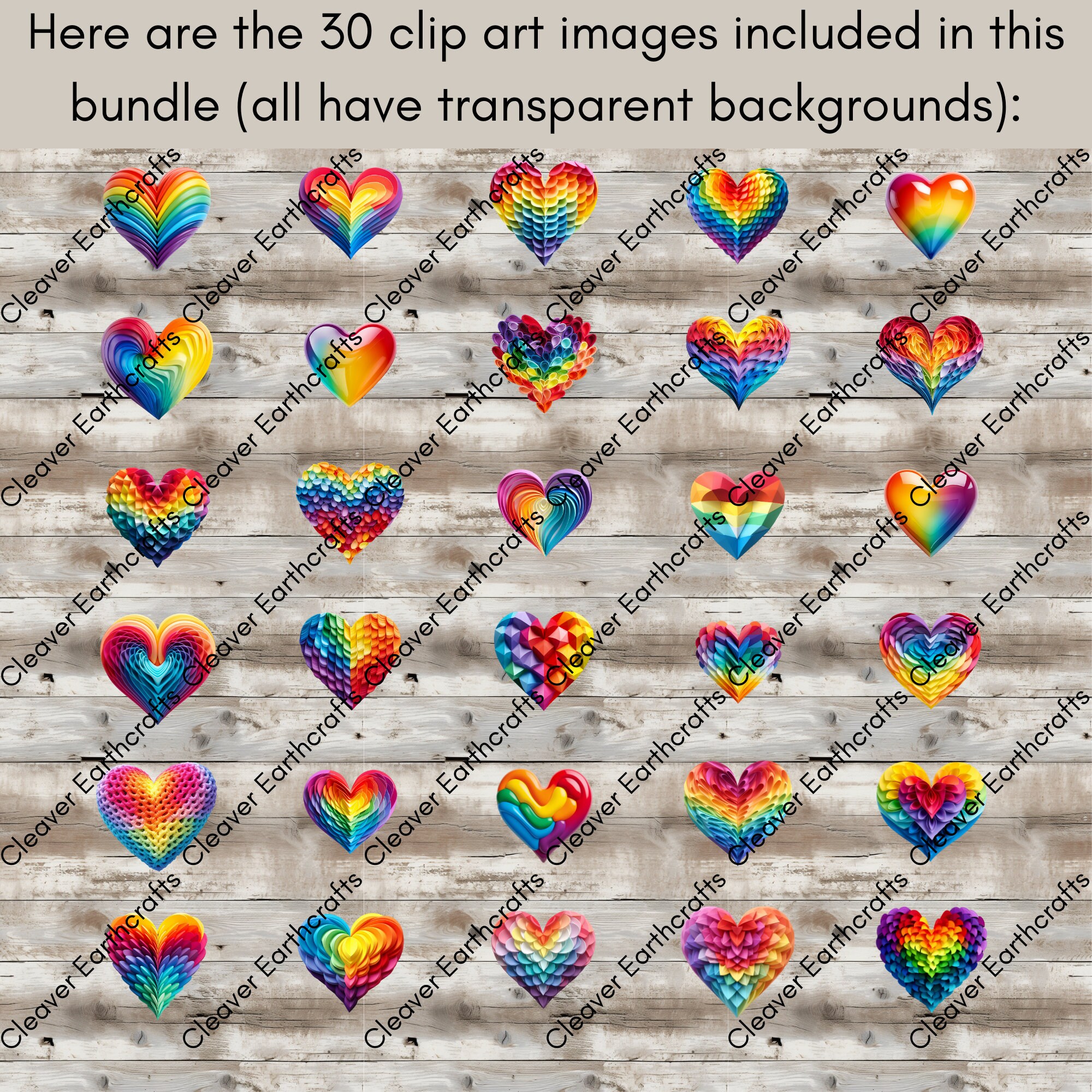 3D Rainbow Heart Digital Clip Art, Transparent Background, Valentines ...