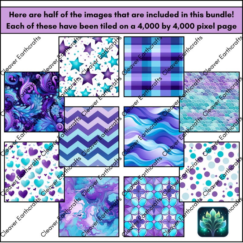 Amethyst and Ocean Blue Digital Paper Set - Seamless Printable Patterns ...