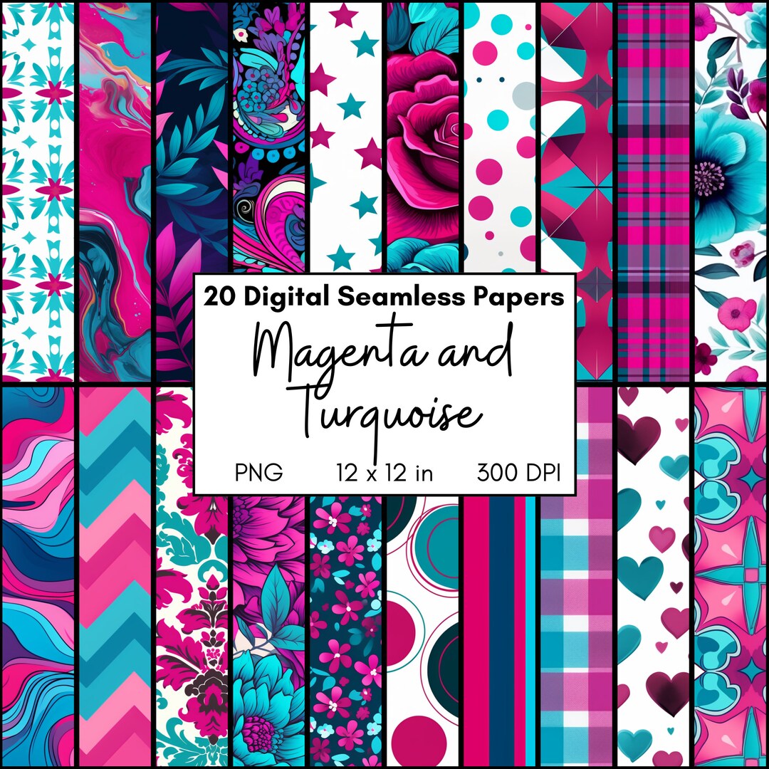 Magenta and Turquoise Digital Paper Pack, Seamless Repeating Pattern ...