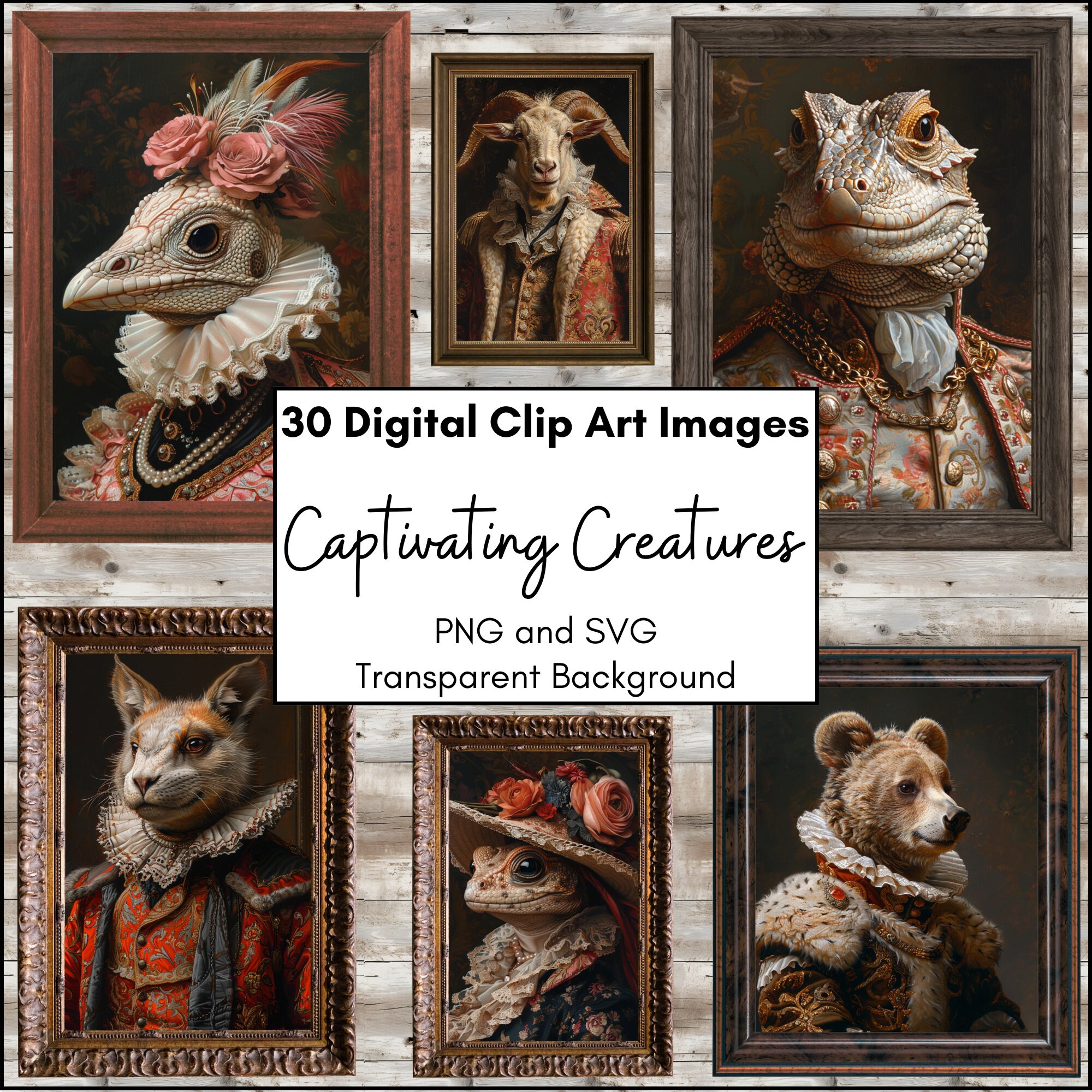 Captivating Creatures Victorian Oil Painting Digital Clipart, Miniature ...