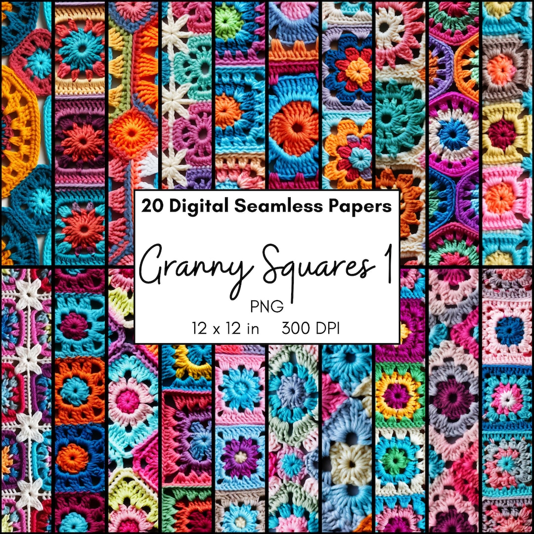 Digital Paper Pack Crochet Granny Squares, Seamless Repeating Pattern ...