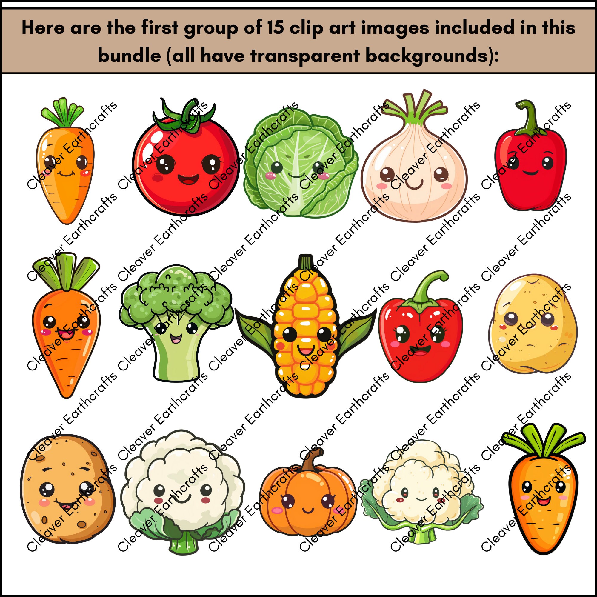 Kawaii Vegetables Digital Clip Art, Fun Anime Inspired Veges Clipart ...