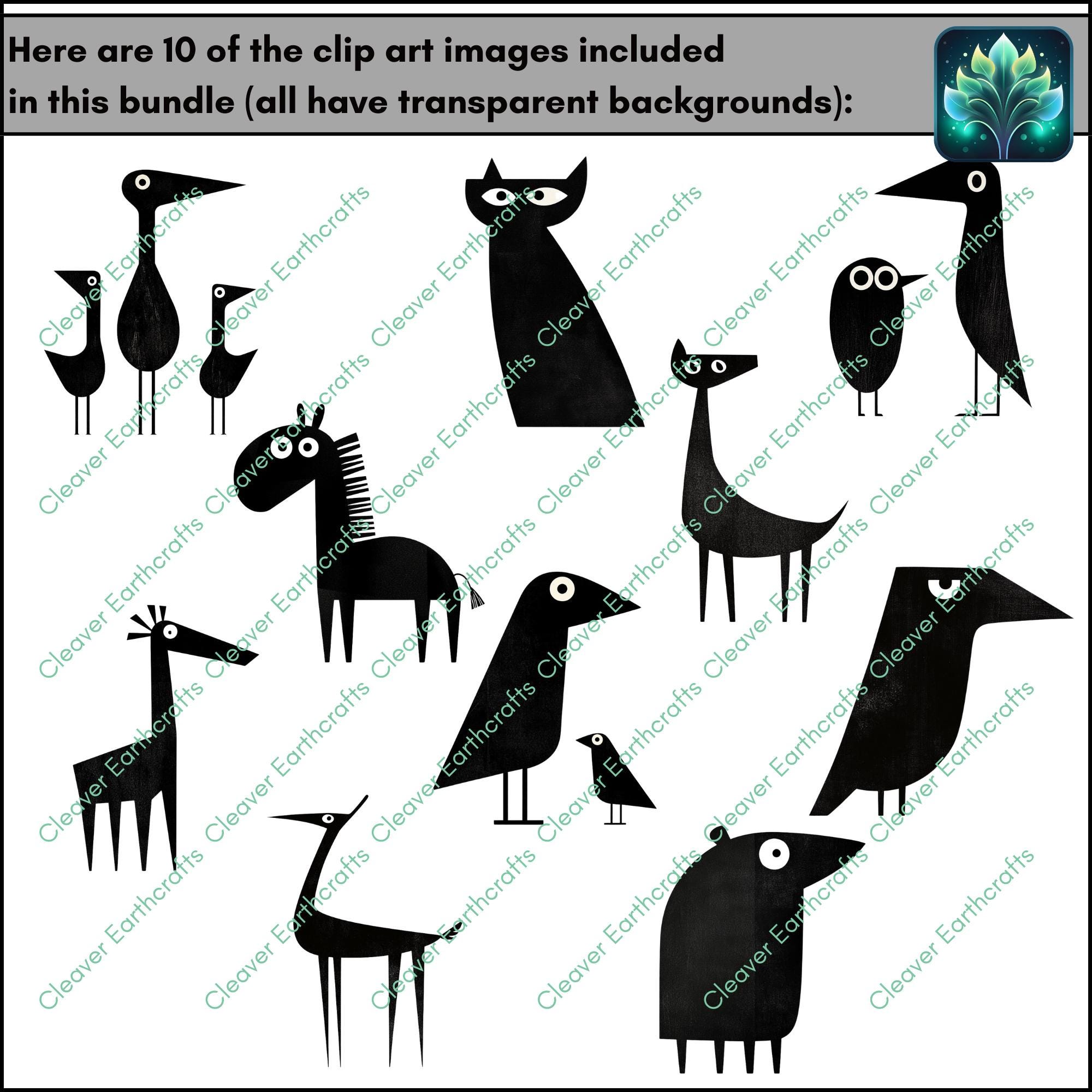 Abstract Animals Clipart Printable PNG and SVG Simple Silhouettes Black ...