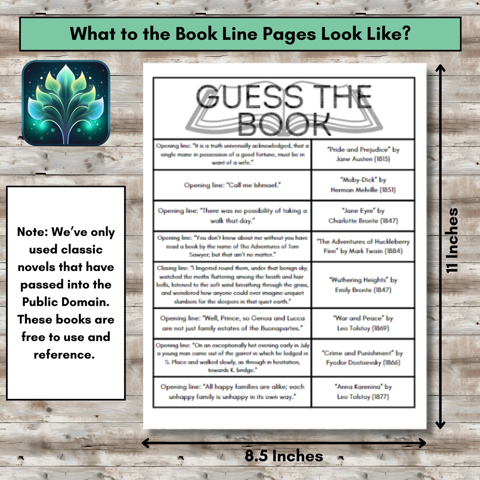 Classic Novel Trivia Game: Book Club Icebreaker (printable PDF) - Etsy