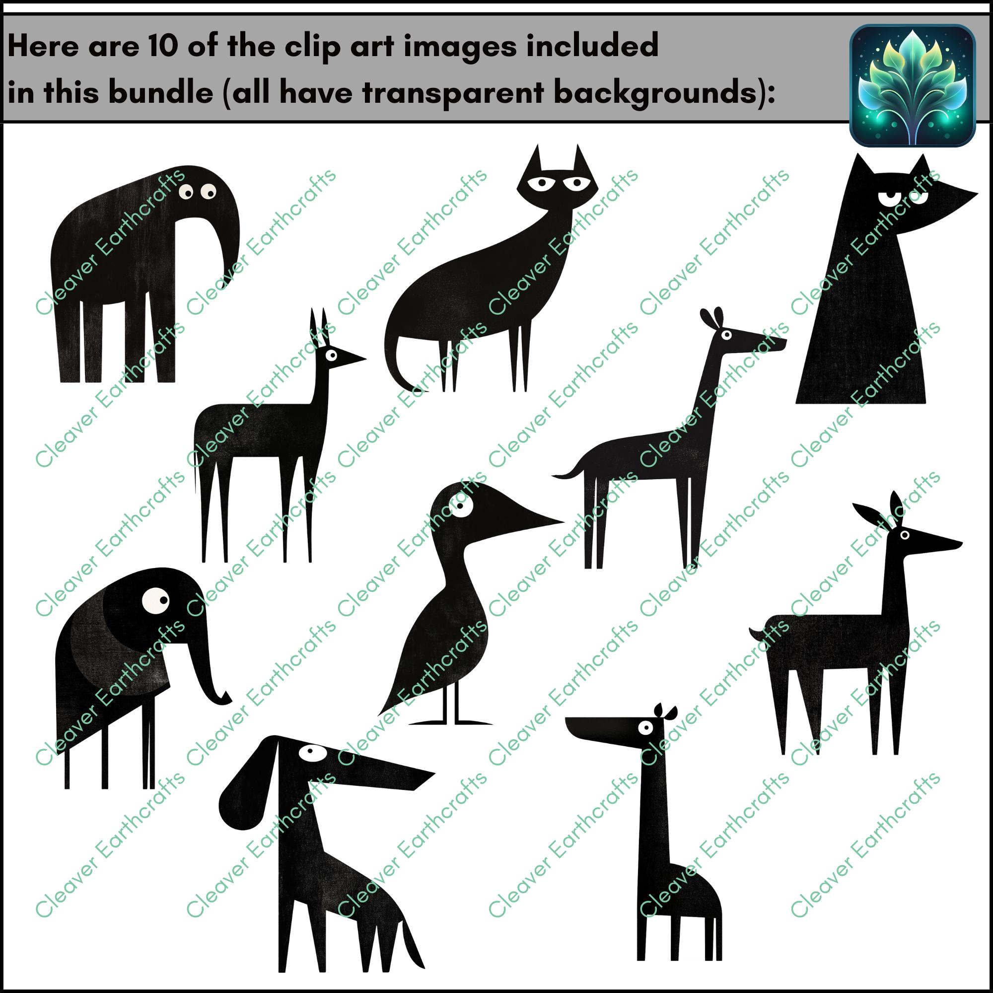 Abstract Animals Clipart Printable PNG and SVG Simple Silhouettes Black ...