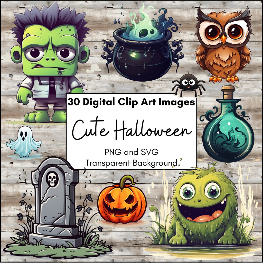 Cute Cartoon Halloween Clipart, Fun October Clip Art Print at Home PNG ...
