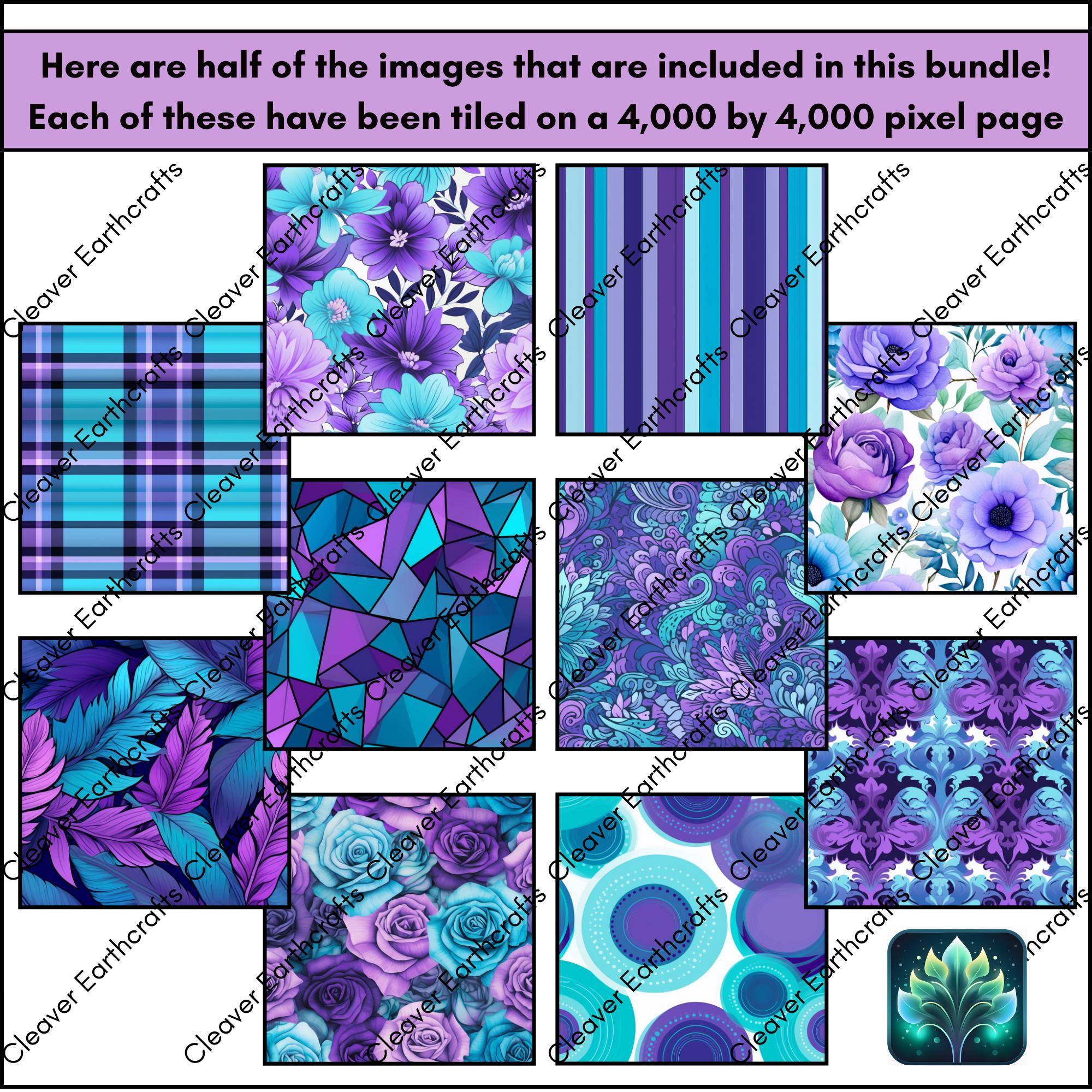 Amethyst and Ocean Blue Digital Paper Set - Seamless Printable Patterns ...
