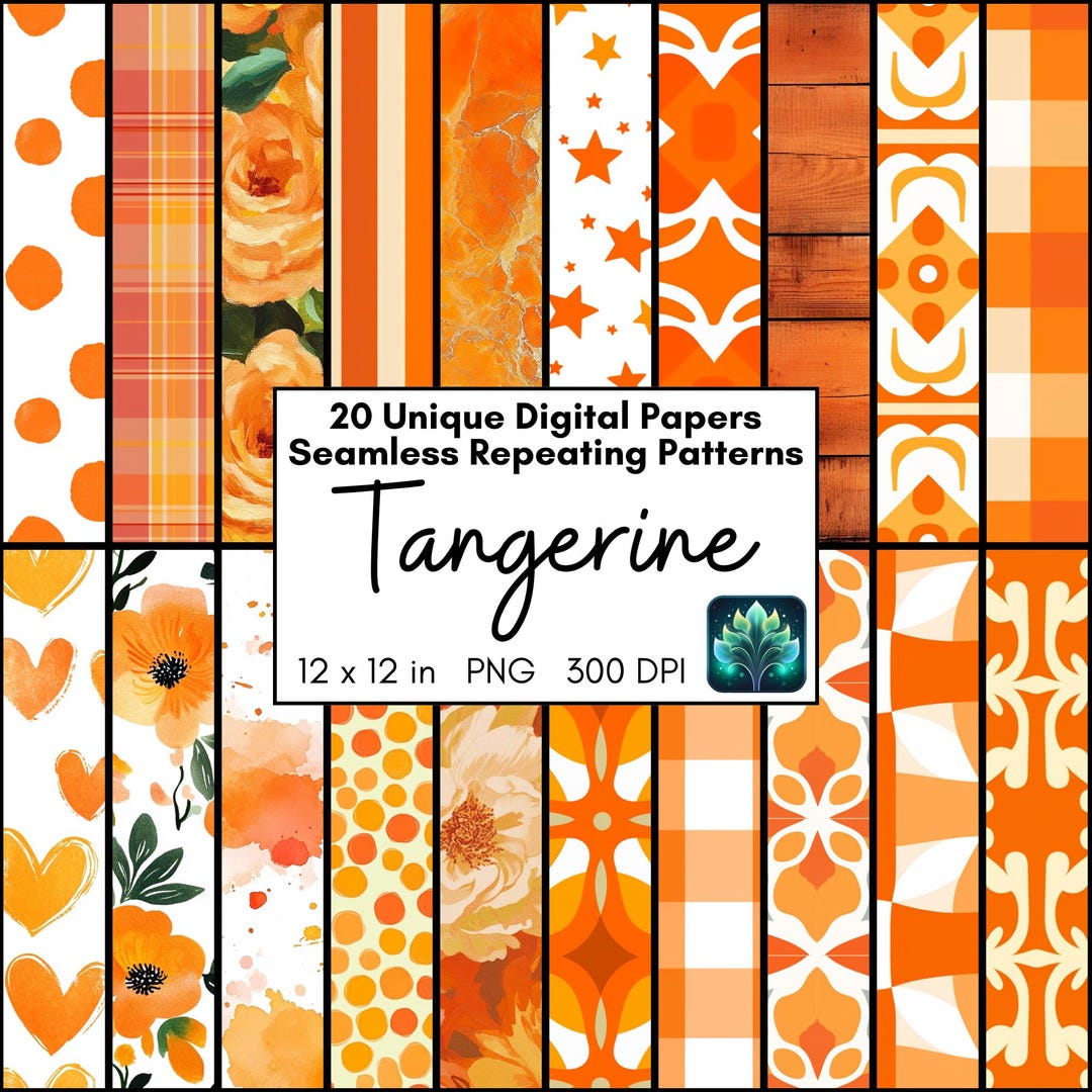 Tangerine Digital Paper Set With Fun Seamless Repeating Patterns for ...