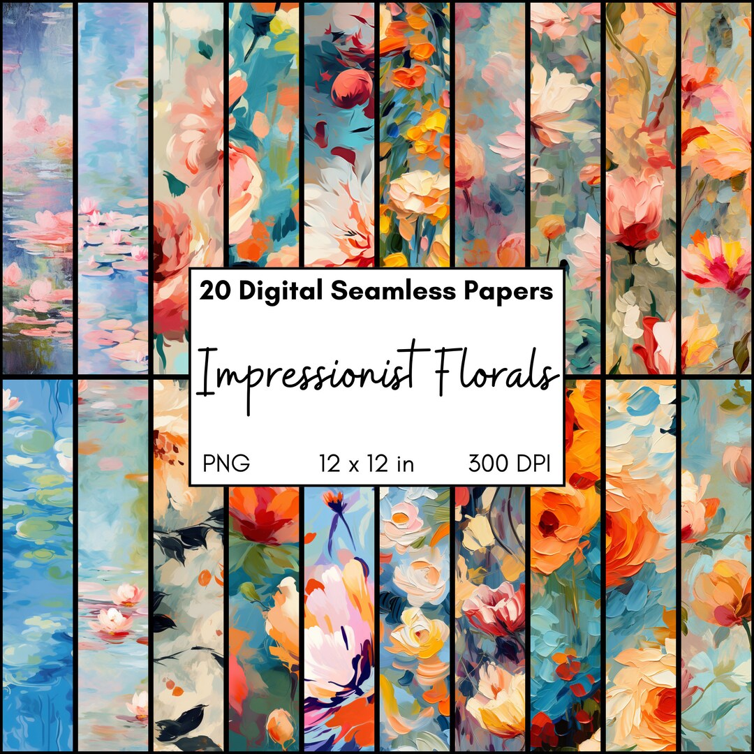 Impressionist Floral Oil Painting Digital Paper Bundle, Repeating ...