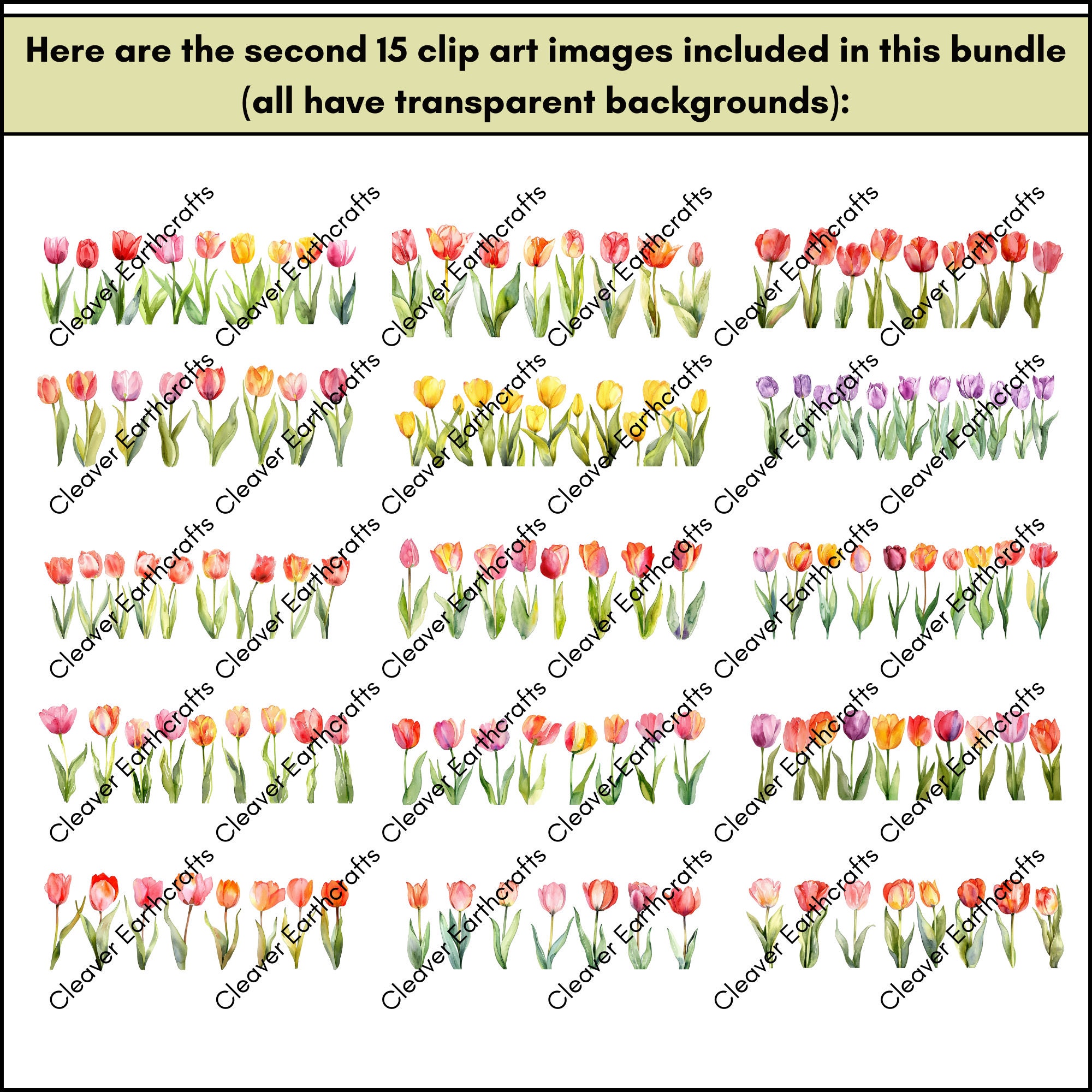 Tulip Floral Border Clipart Bundle, Spring Flowers Decorative Page Trim ...
