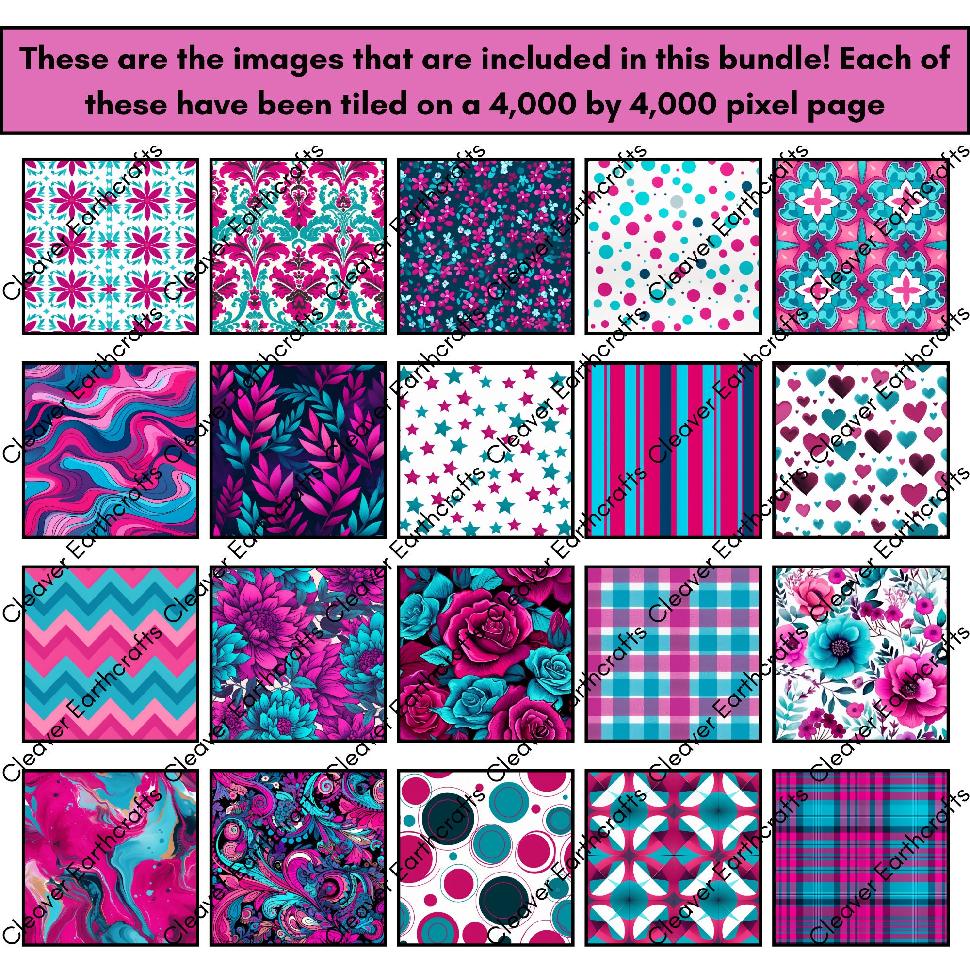 Magenta and Turquoise Digital Paper Pack, Seamless Repeating Pattern ...