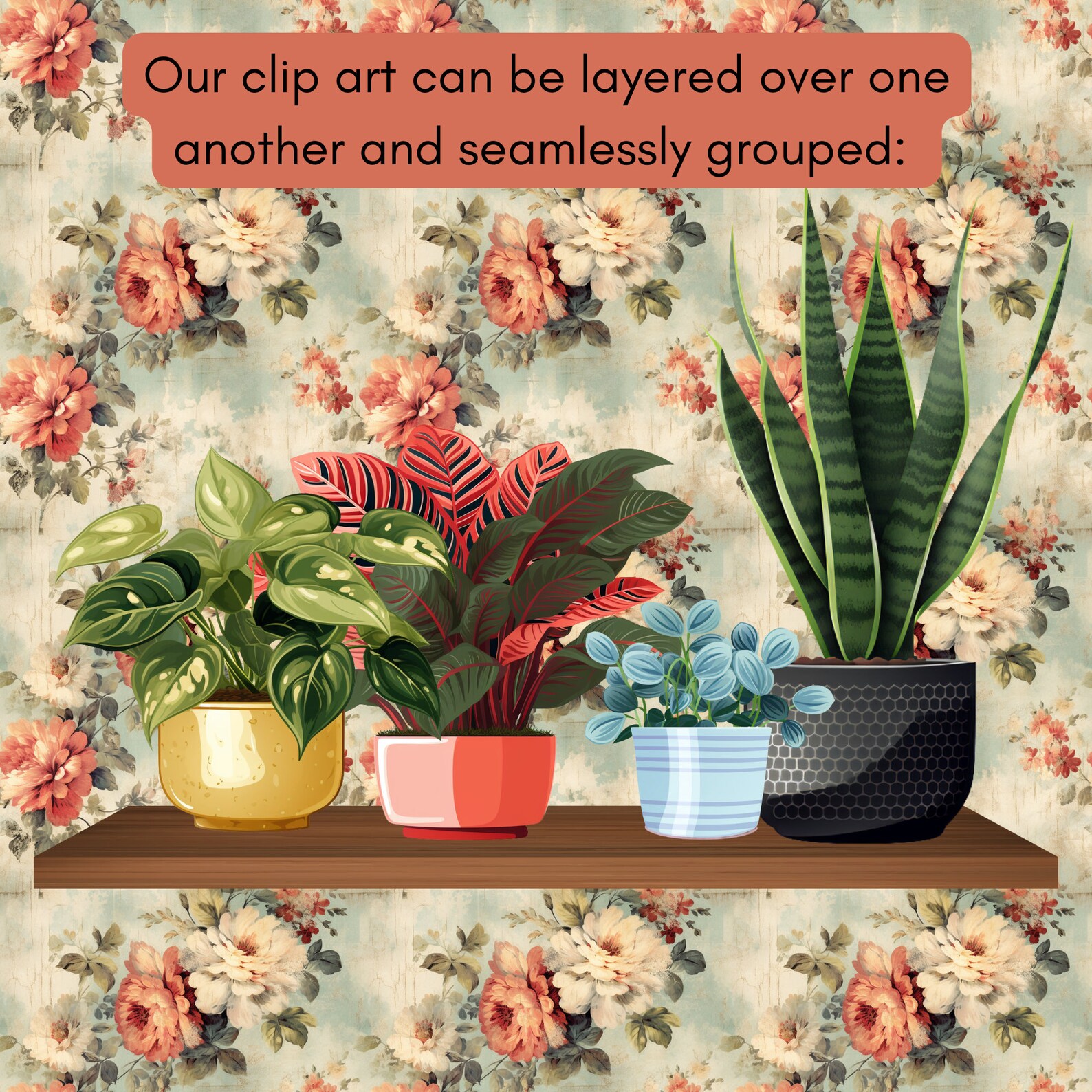 Houseplant Clipart Bundle, Potted Indoor Plant Digital Clip Art, PNG ...