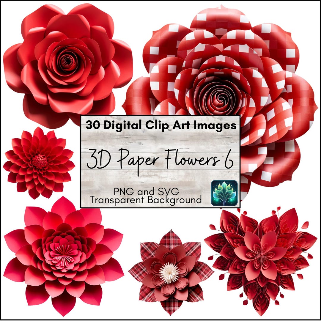 Red and White Floral Clip Art Pack, Flower Clipart Digital Stickers ...