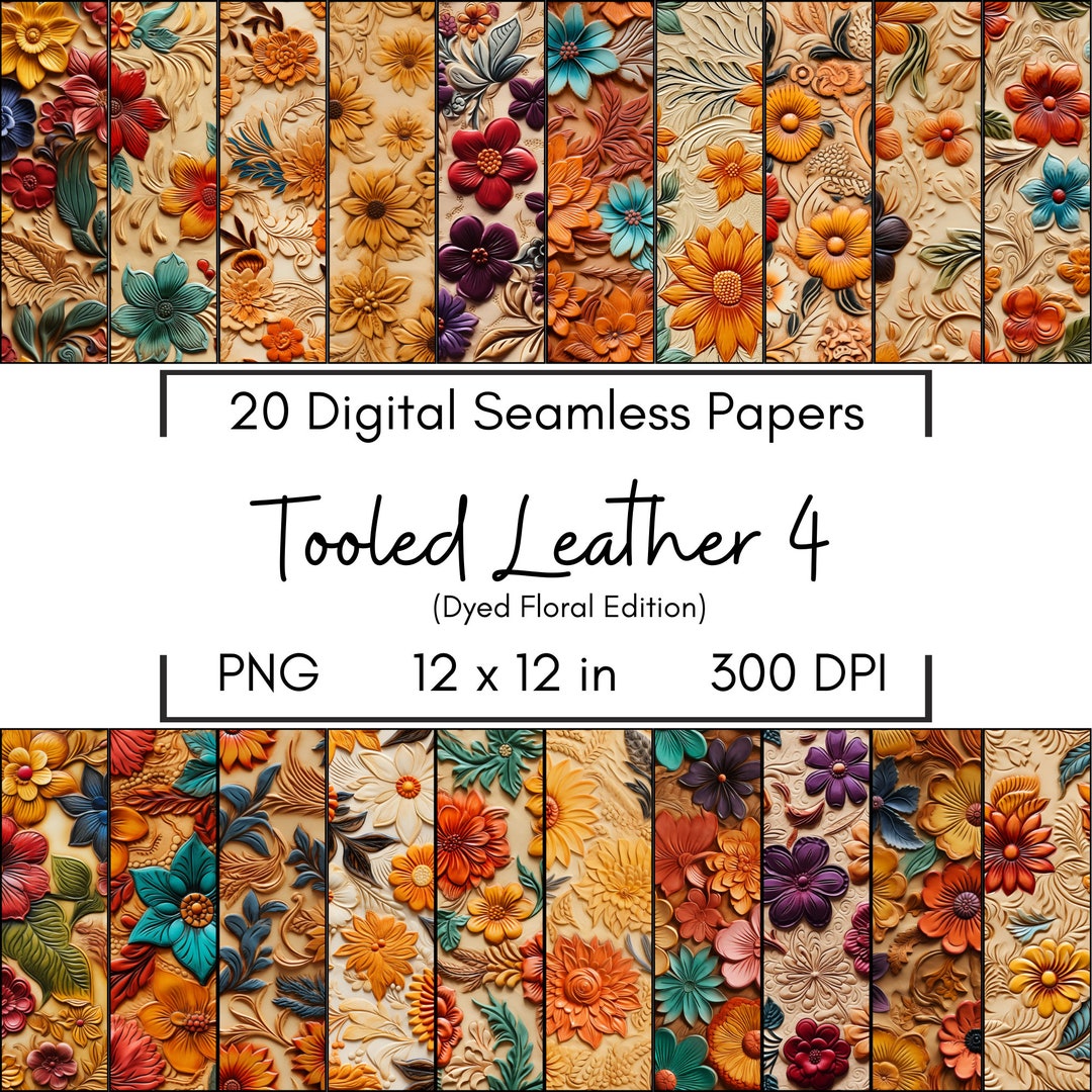 Digital Paper Pack Tooled Floral Leather Dyed Flower - Etsy