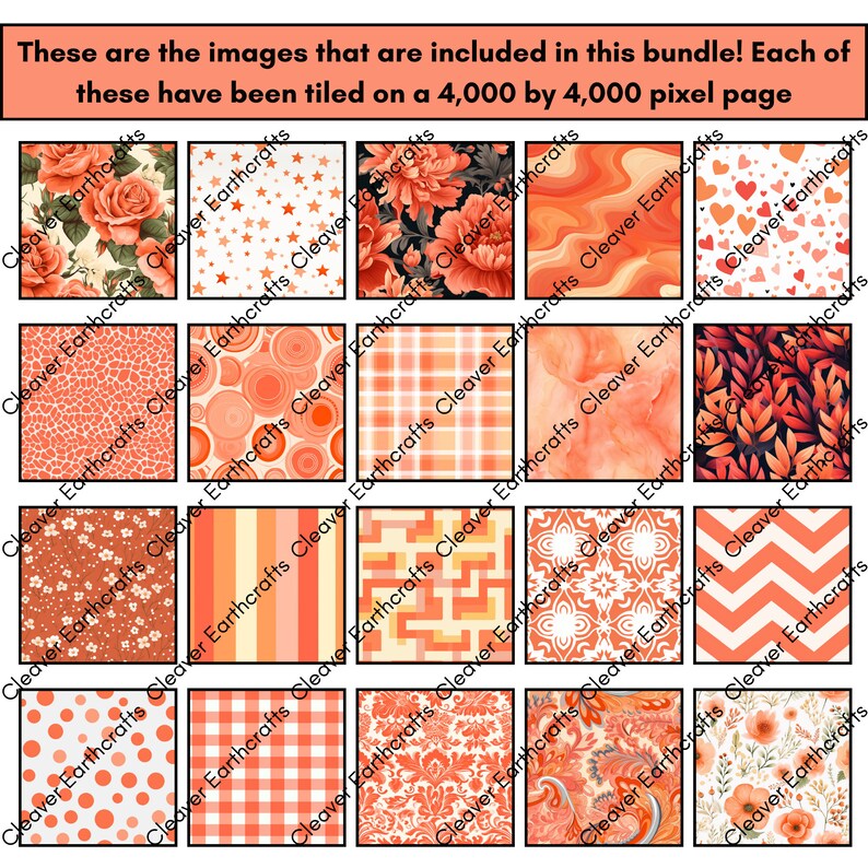 Coral Orange Digital Paper Pack, Seamless Repeating Pattern Tiled ...