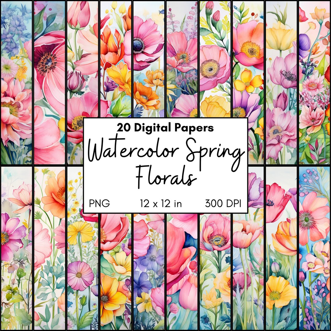 Digital Paper Pack Spring Watercolor Floral, Bright Easter Spring ...