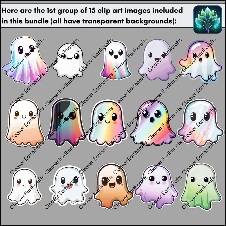 Cute Kawaii Ombre Ghosts Digital Clip Art, Adorable Cartoon Spirits ...