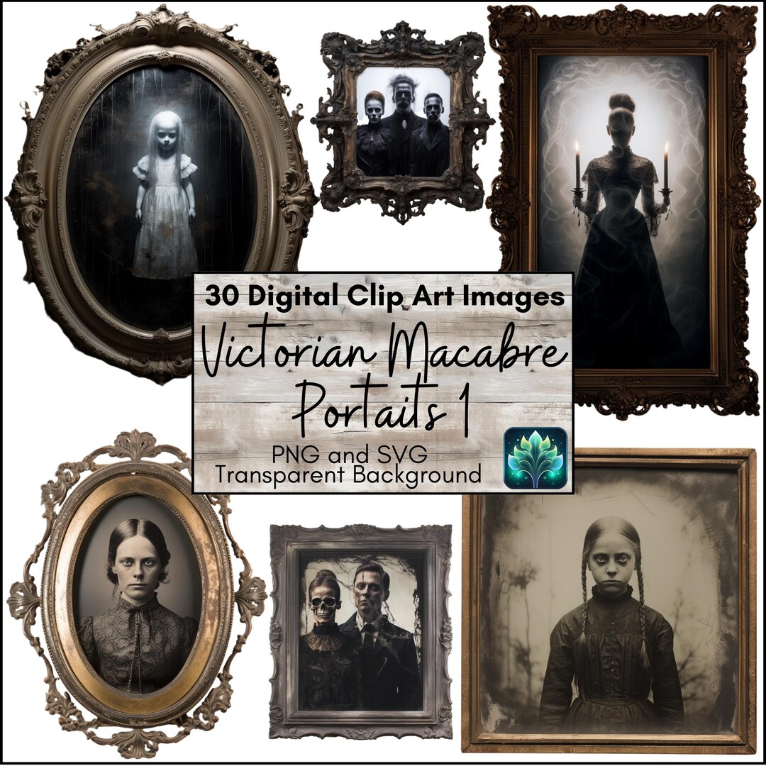 Victorian Macabre Portrait Clip Art, Spooky Gothic PNG SVG (digital ...