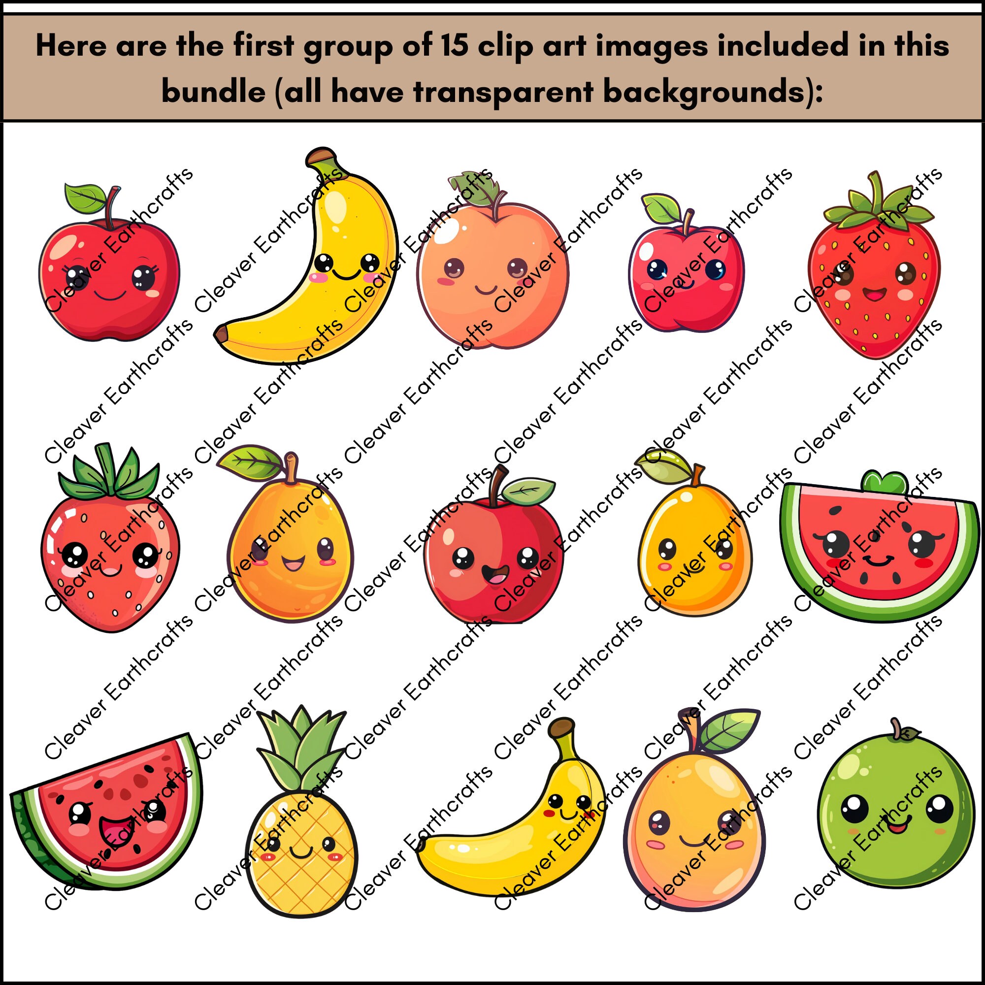 Cute Happy Kawaii Fruit Clip Art, Smiling Faces Anime Food Clipart, PNG ...
