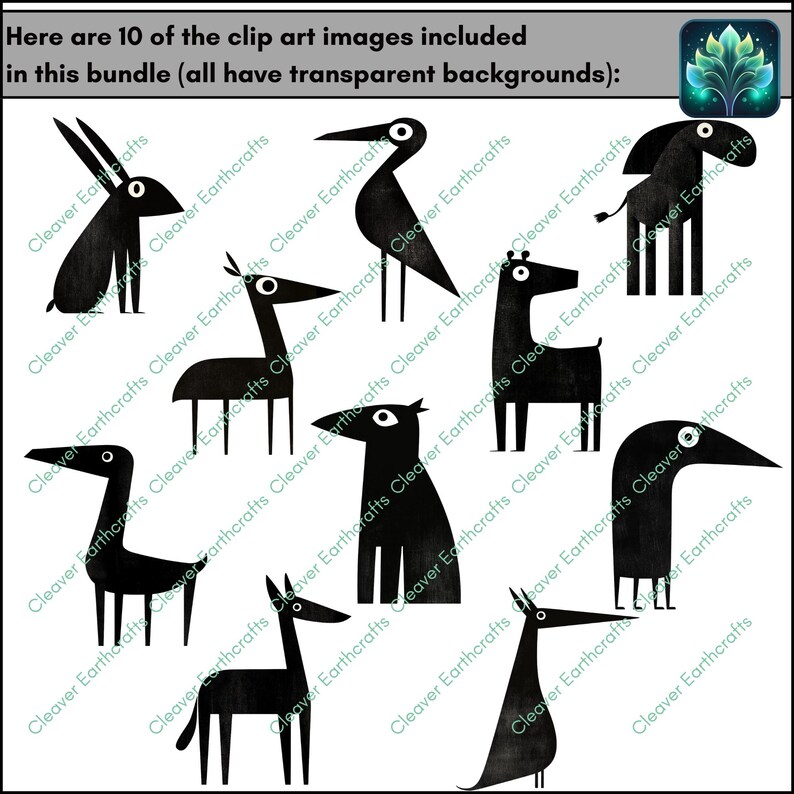 Abstract Animals Clipart Printable PNG and SVG Simple Silhouettes Black ...