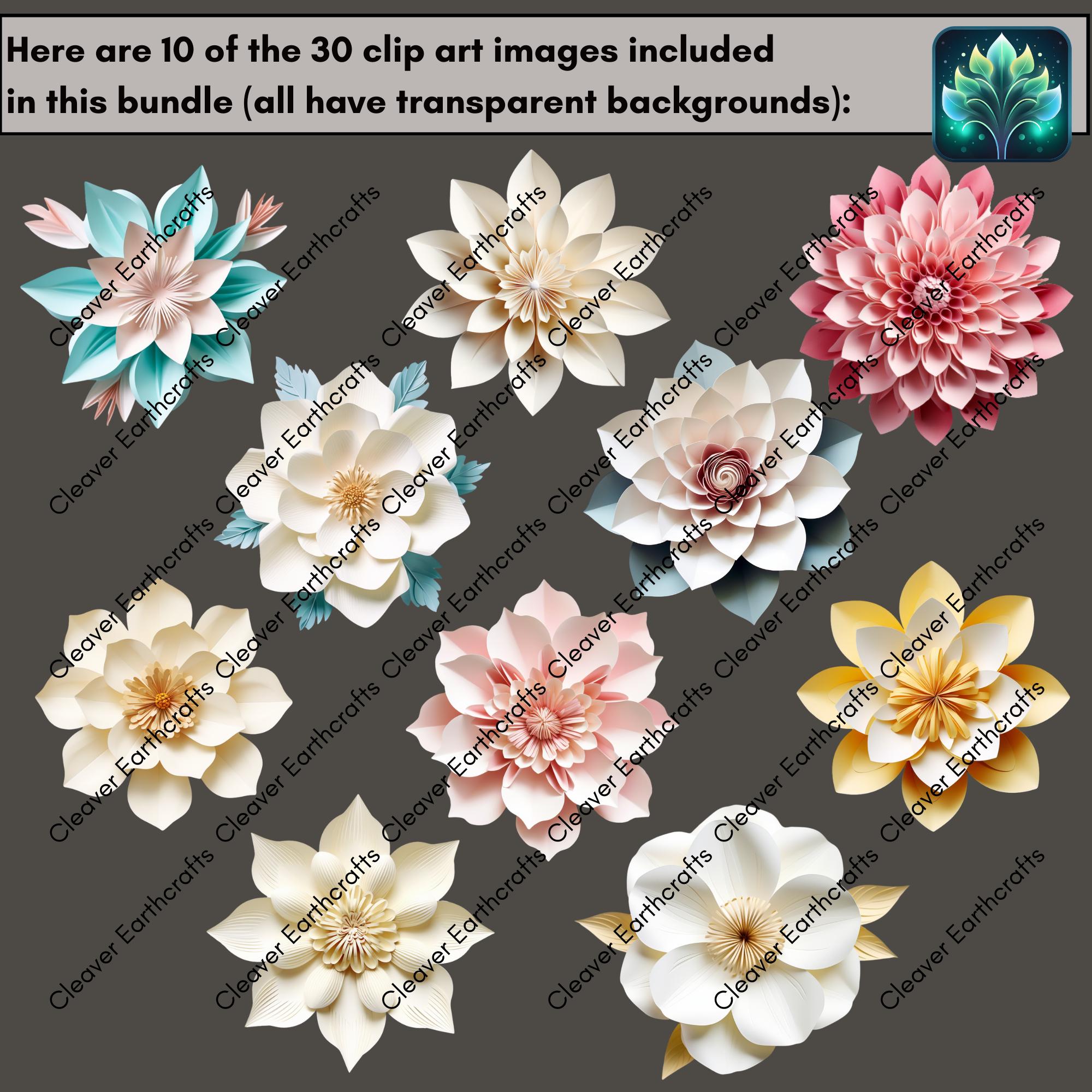 3D Paper Flower Clip Art Spring Floral Clipart Set Botanical Cute ...