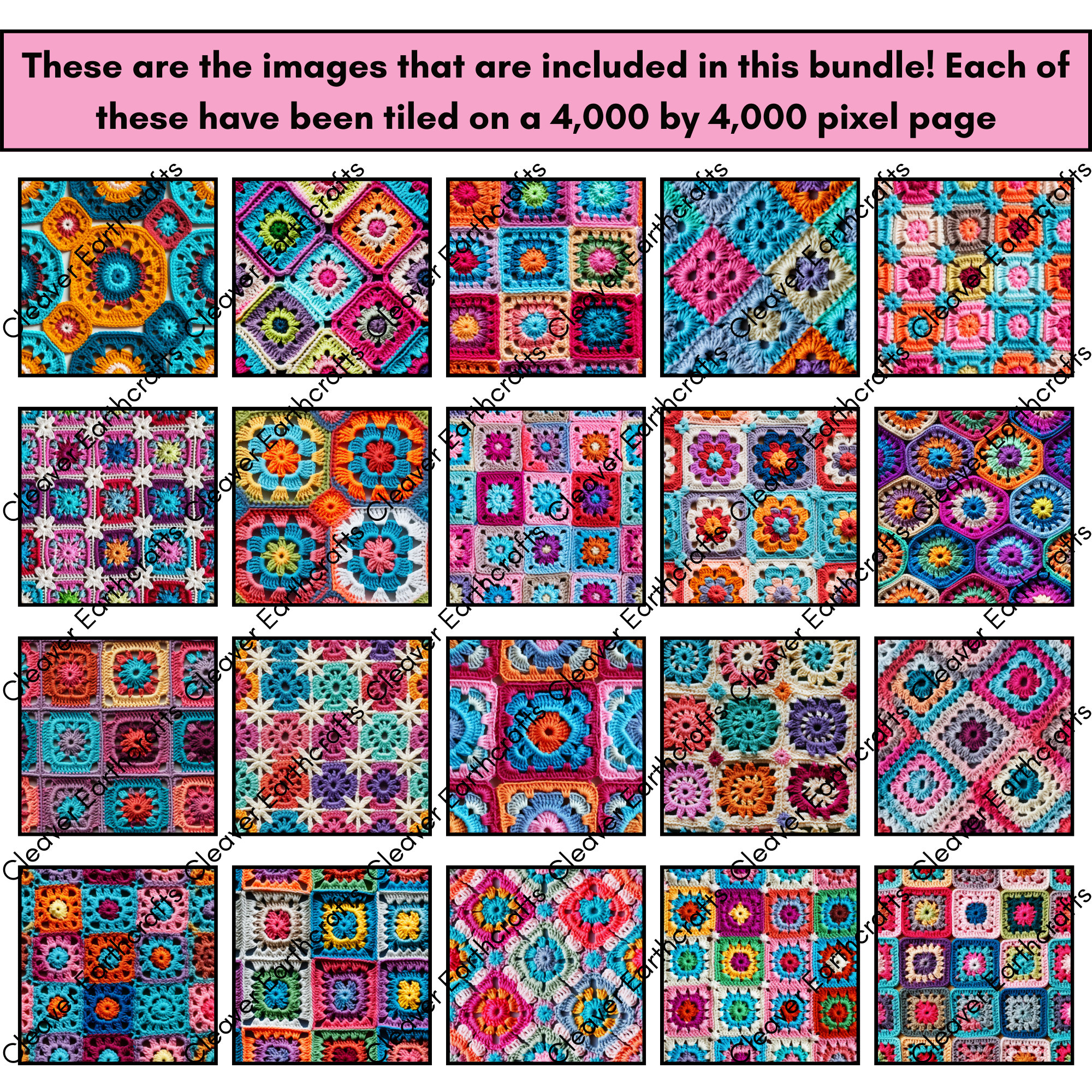 Digital Paper Pack Crochet Granny Squares, Seamless Repeating Pattern ...