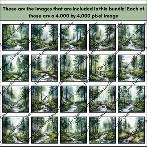 Misty Forest Streams Watercolor Digital Paper Pack, Foggy Trees ...