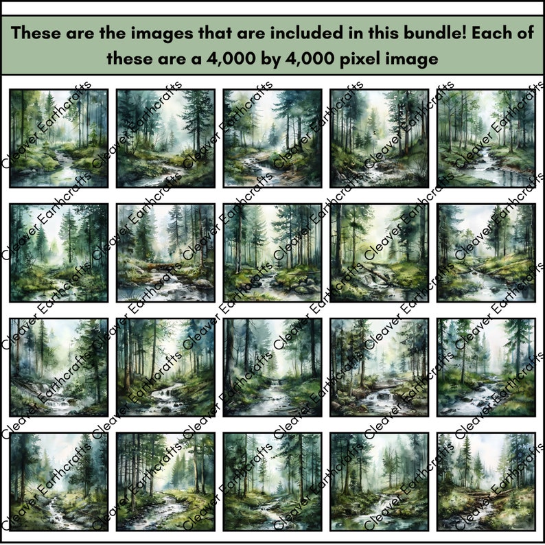 Misty Forest Streams Watercolor Digital Paper Pack, Foggy Trees ...