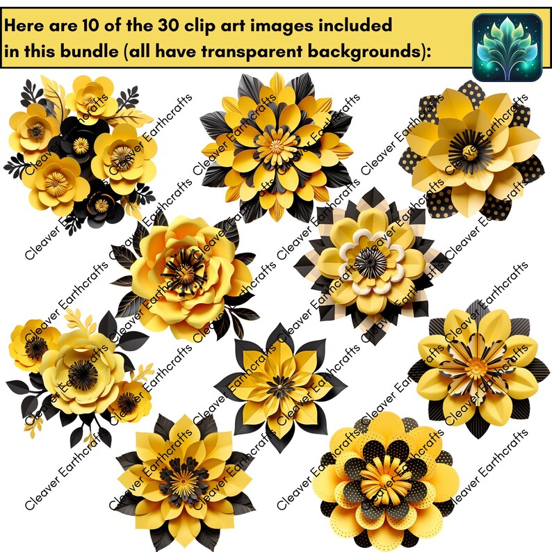 Digital Clip Art 3D Paper Flower Yellow and Black, Clipart Images for ...