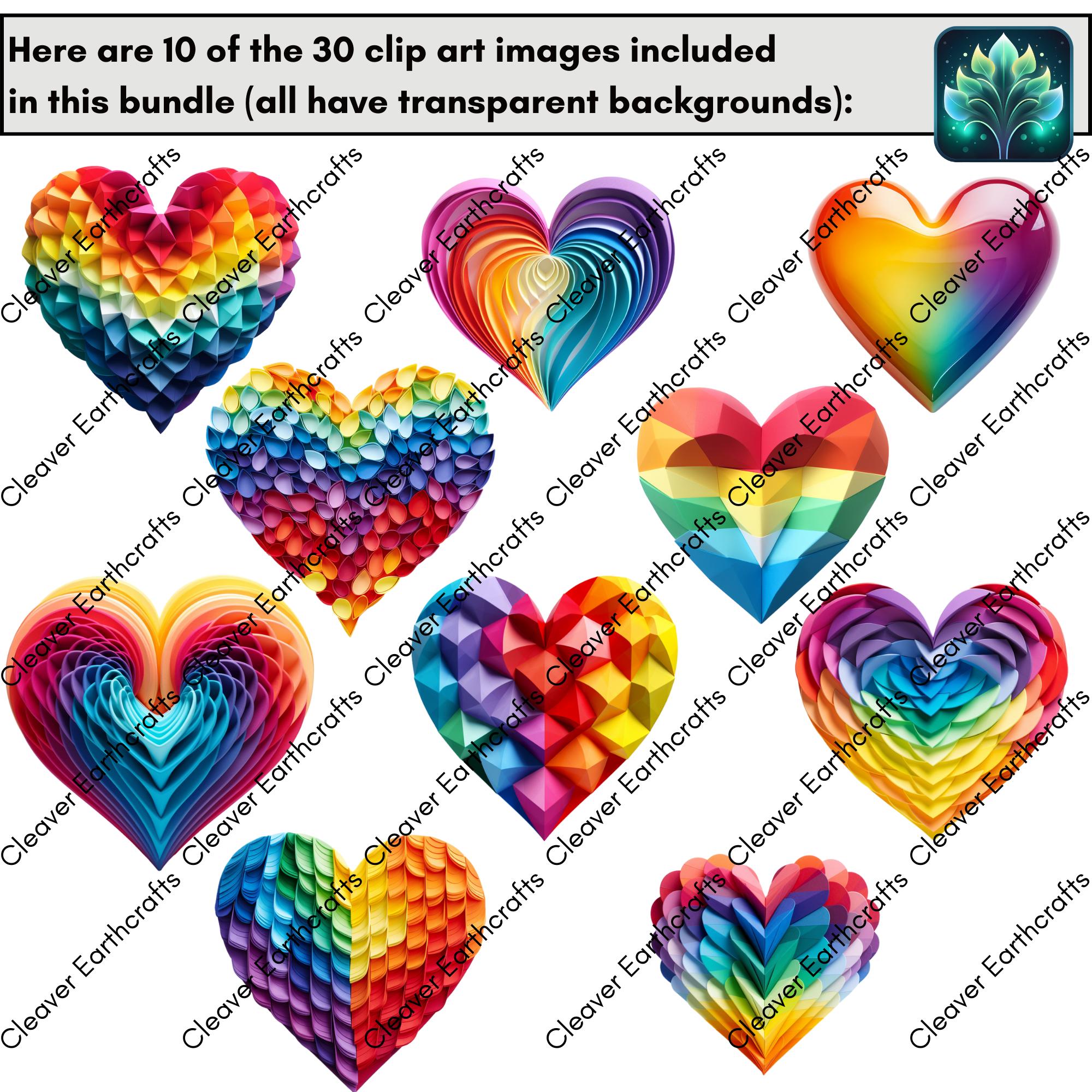 3D Rainbow Heart Digital Clip Art, Realistic Textures Puffy Hearts ...