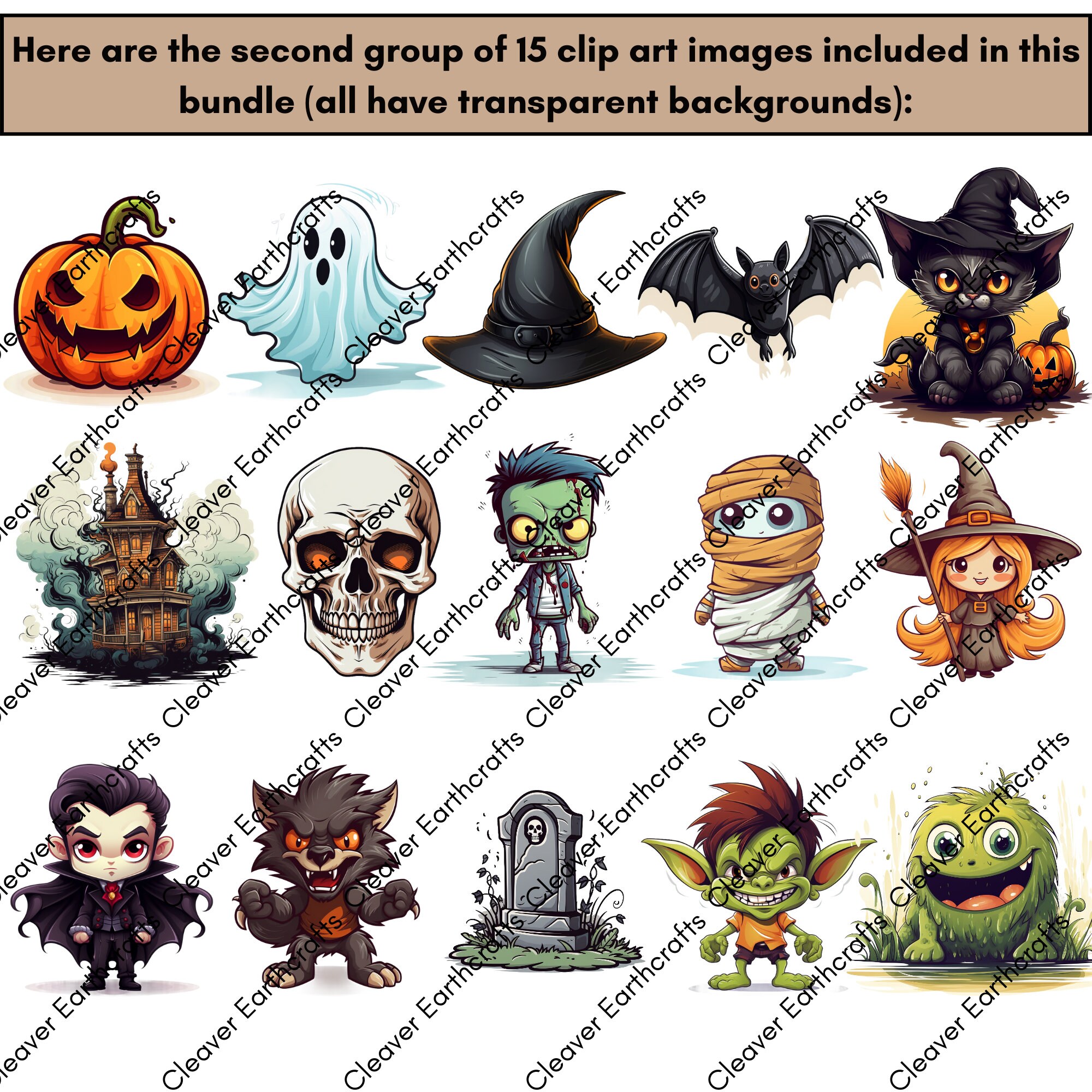 Cute Cartoon Halloween Clipart, Fun October Clip Art Print at Home PNG ...