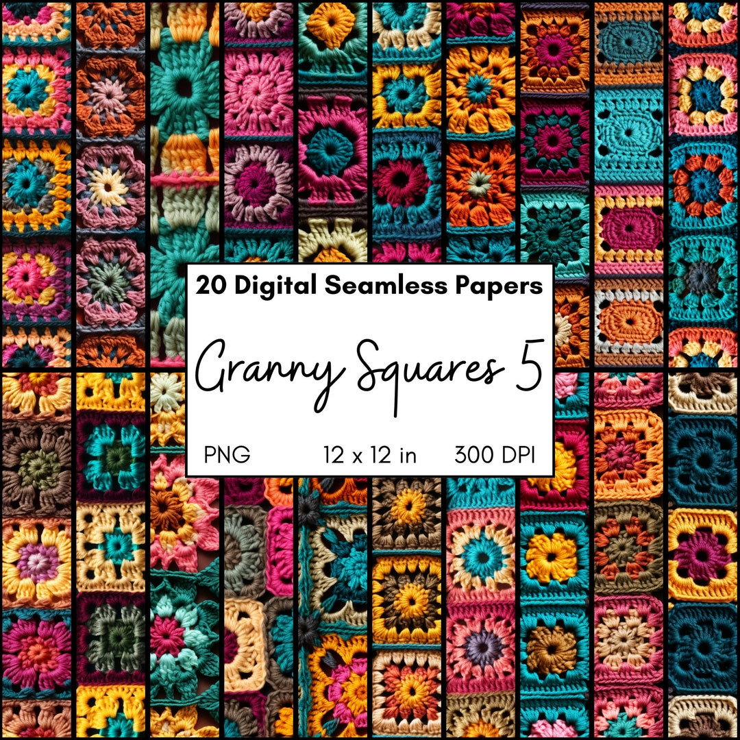 Granny Square Digital Paper Set, Realistic Yarn Texture Wallpaper ...