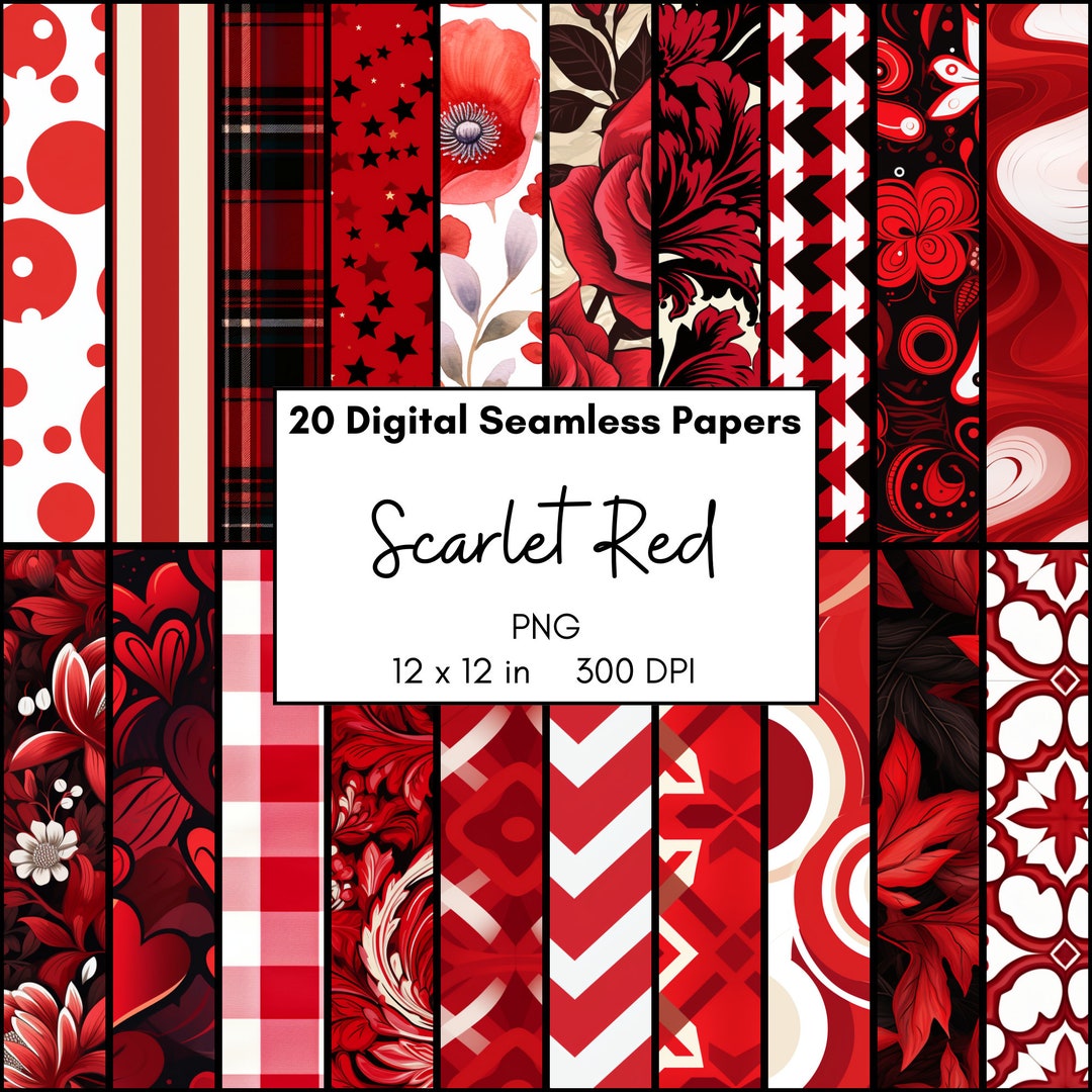 Digital Paper Bundle Scarlet Red Patterns, Seamless Repeating Valentine ...