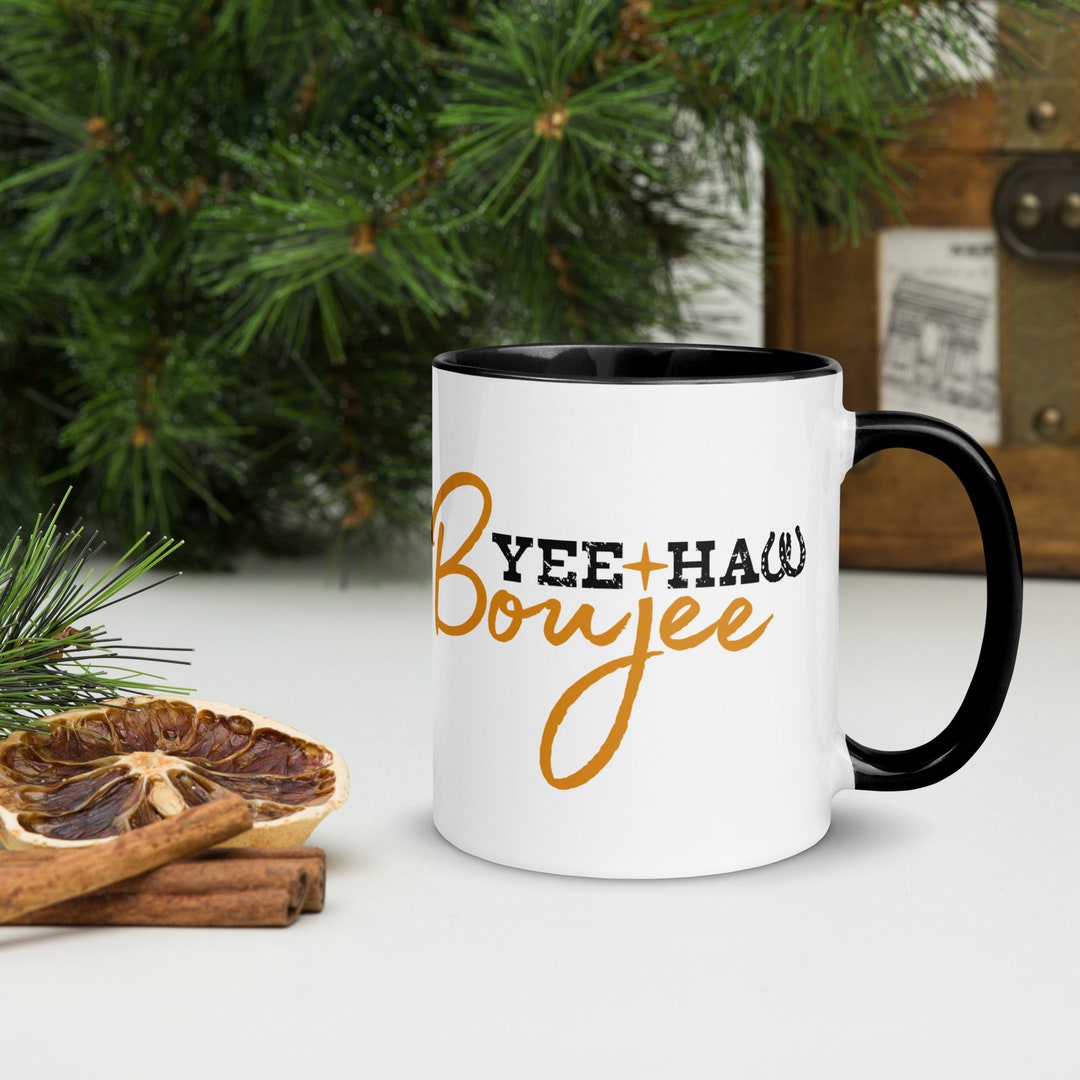 Yeehaw Boujee Leather Mug With Color Inside, Coffee Cup, Drinking Mug ...