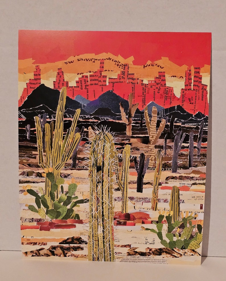 Paper Collage Sunset at Fire Rock Cliffs Art - Etsy