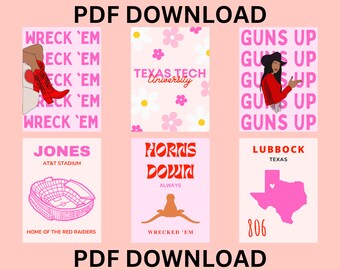 Texas Tech Themed Wall Art Prints Lubbock, TX Decor (6 PACK 8x10 ...