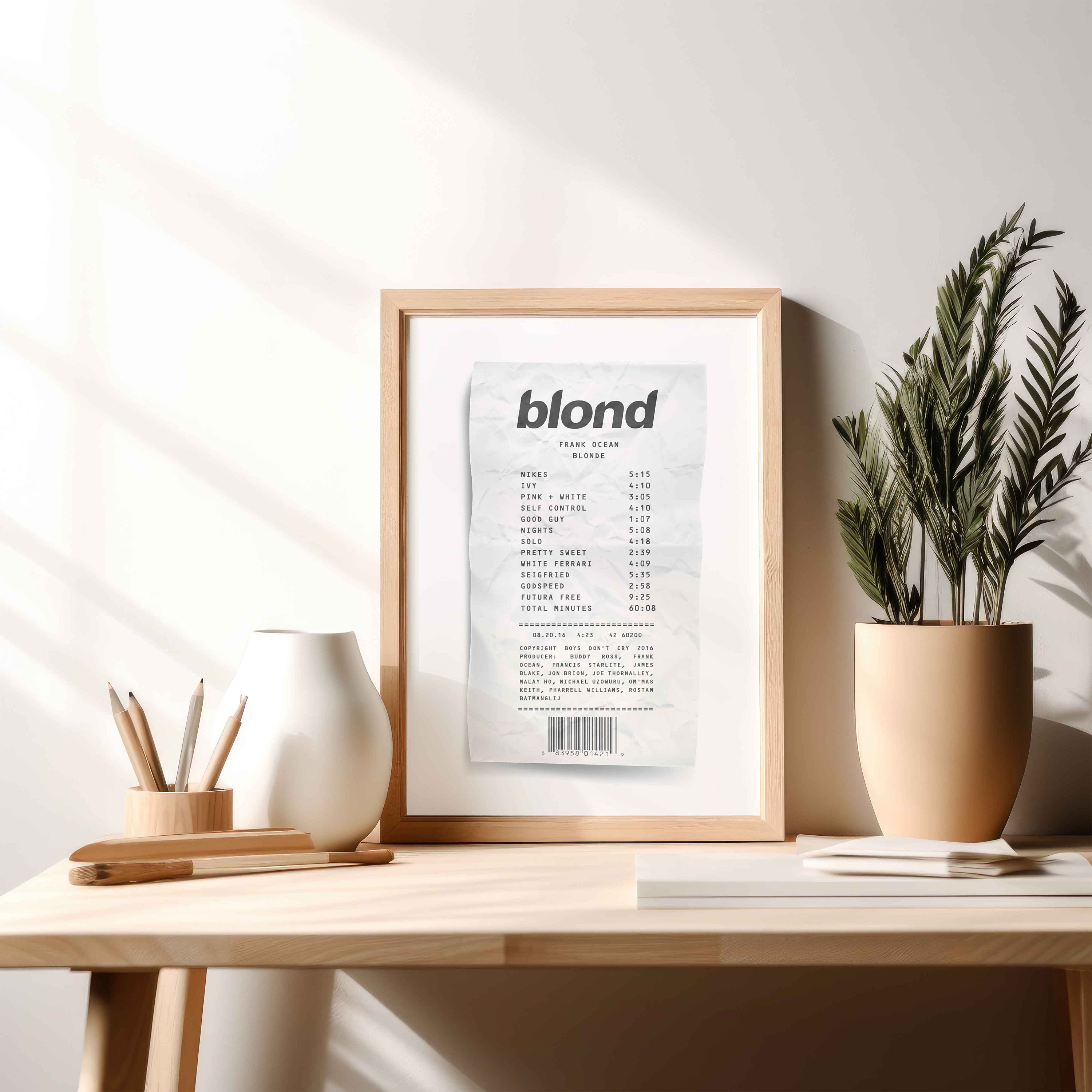 Frank Ocean Blonde Album Poster | Receipt Blonde Poster Designed & Sold ...