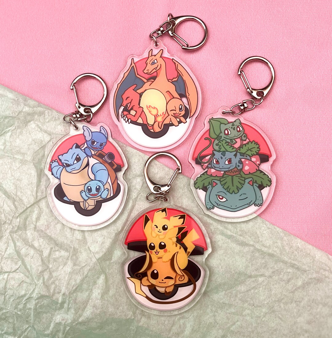 Pokemon Gen 1 Starter & Pikachu Charms| 2.5" Double Sided Acrylic Charm ...