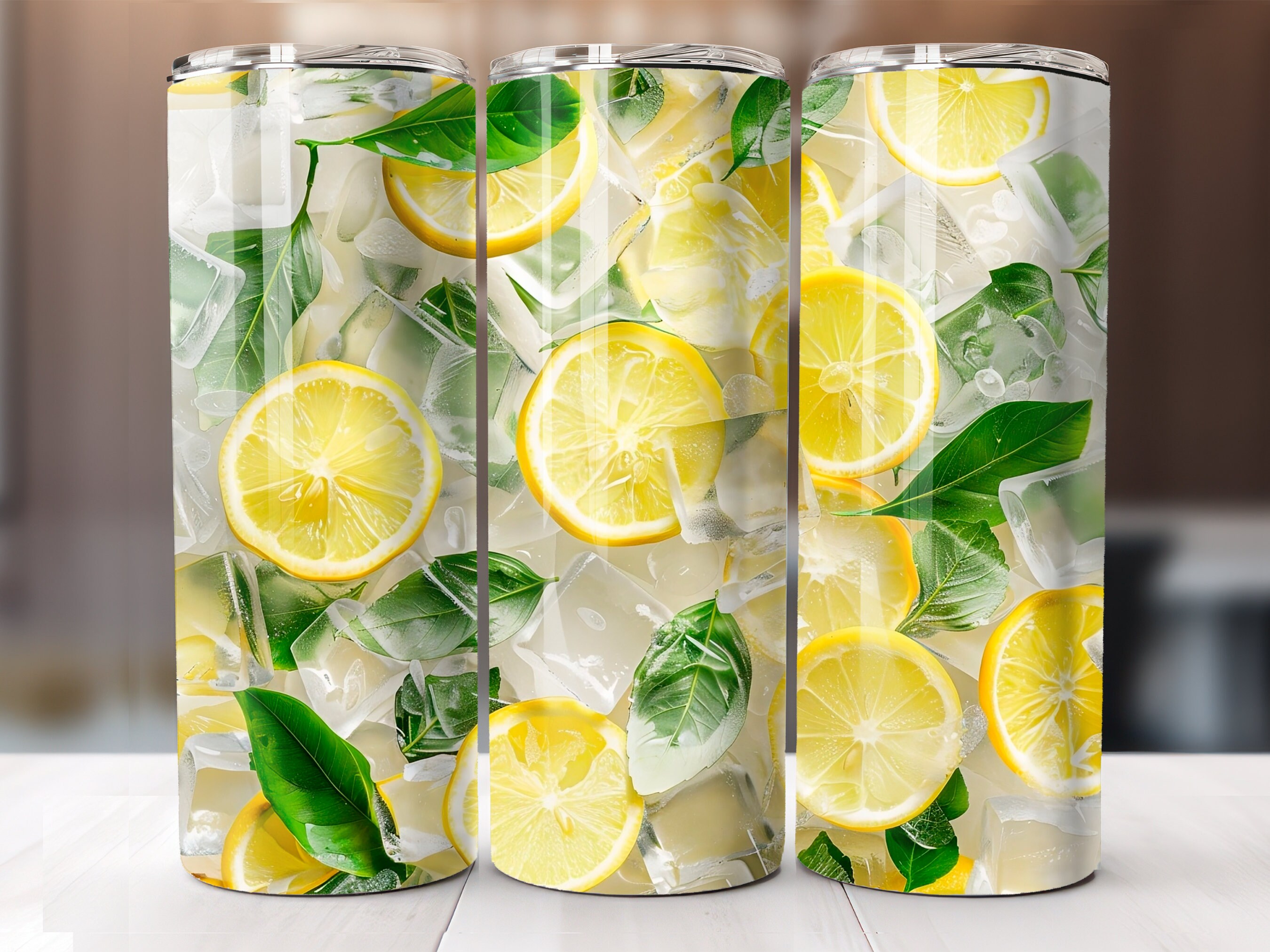 3D Lemonade Ice Cubes Tumbler Wrap, Seamless Tumbler Wrap 20 Oz Skinny ...