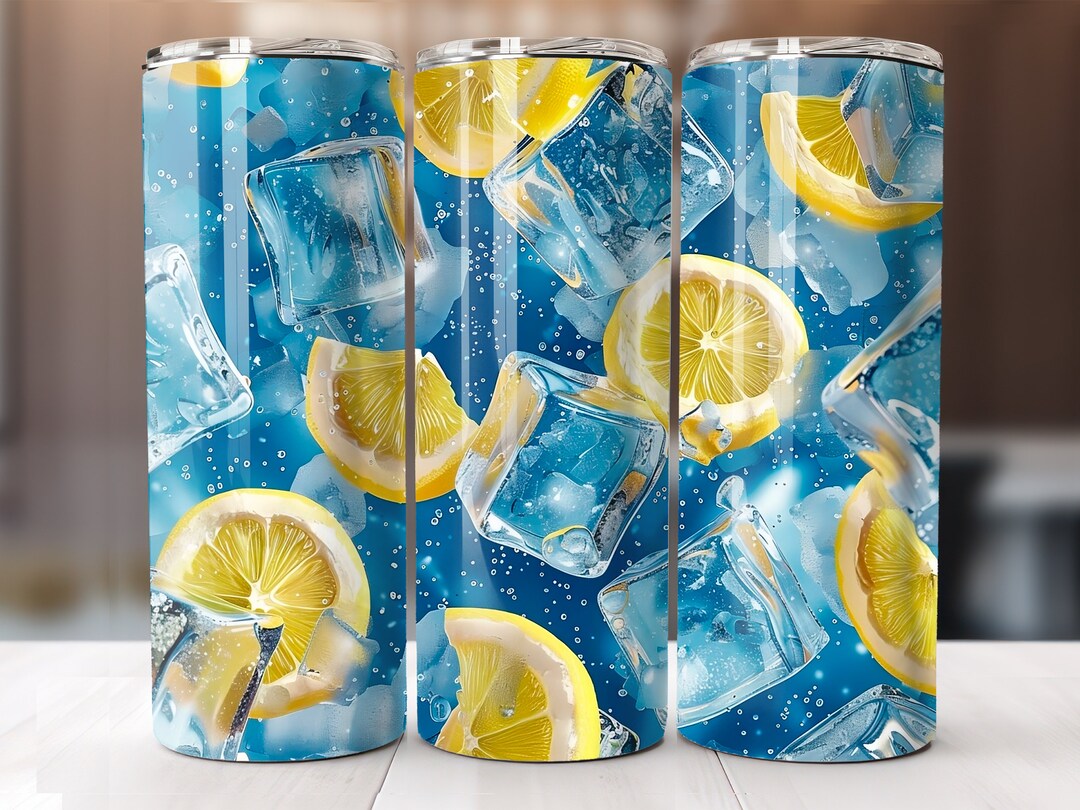3D Lemon Ice Cubes Tumbler Wrap, Seamless Tumbler Wrap 20 Oz Skinny ...