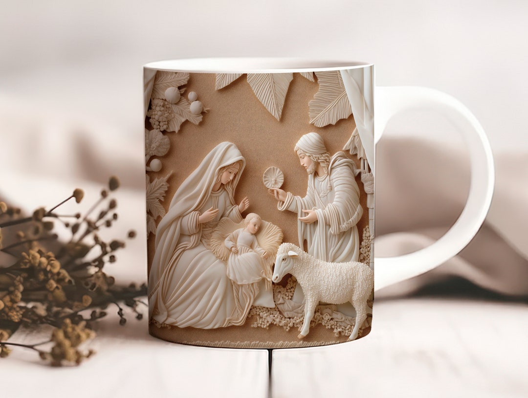 3D Nativity Scene Mug Wrap, 11oz and 15oz Sublimation Design, Instant ...