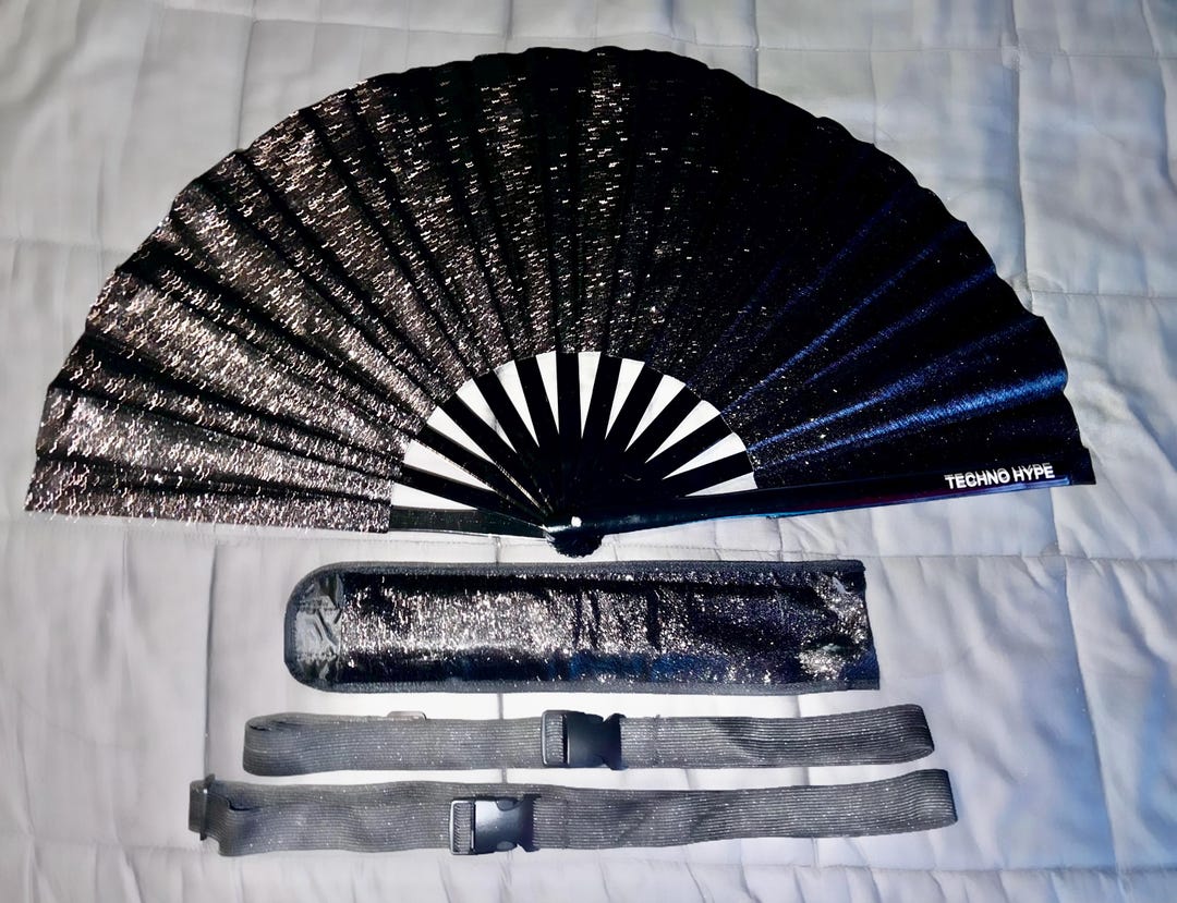 Black Sparkly Rave Fan With Holster: Bamboo Festival Accessory - Etsy
